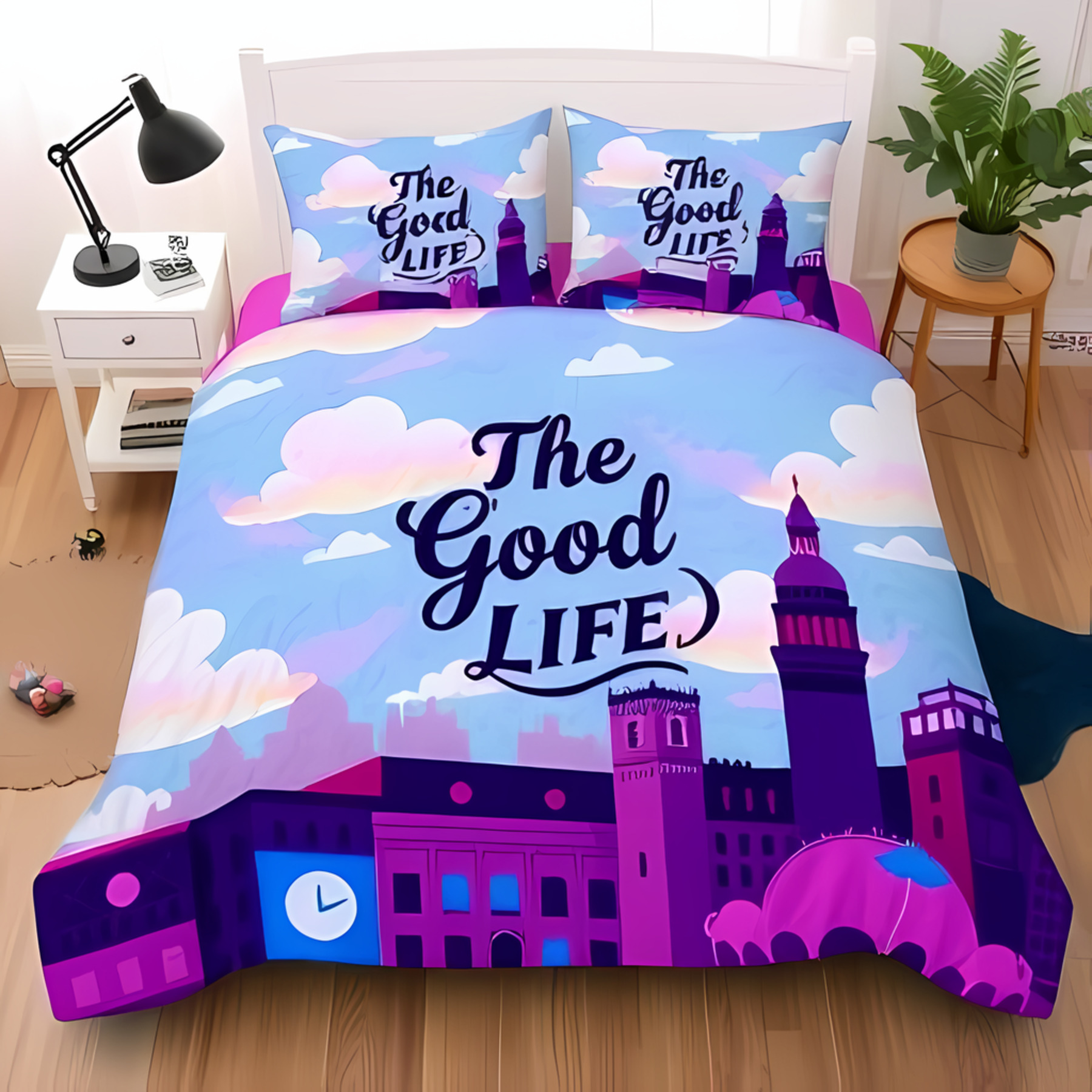 3-Piece Duvet Cover Set - Pastel Blue Sky with Fluffy Clouds ...