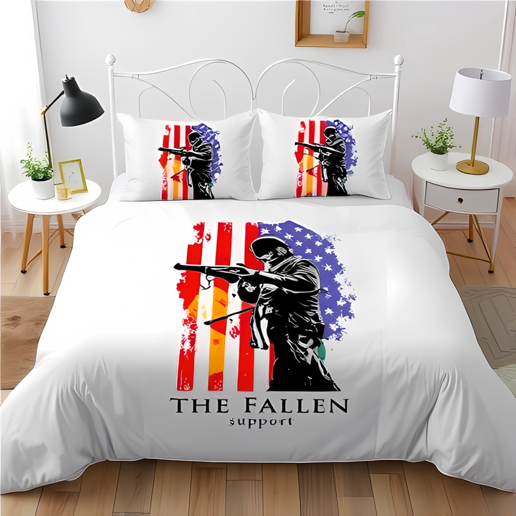 3-Piece Duvet Cover Set - Patriotic to Fallen Soldiers with Bold ...