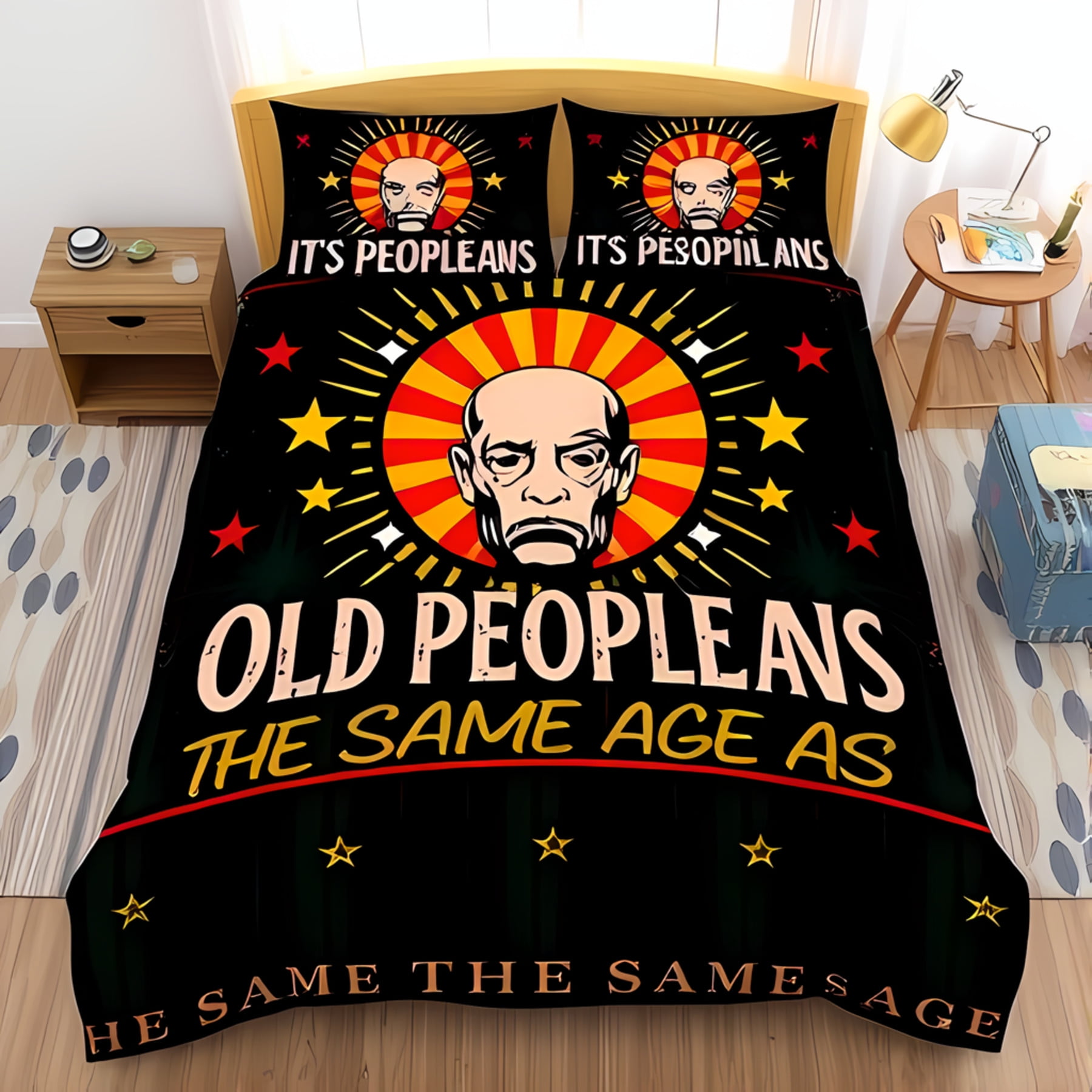 3-Piece Duvet Cover Set - Playful Aging Theme Bold Black Design with ...