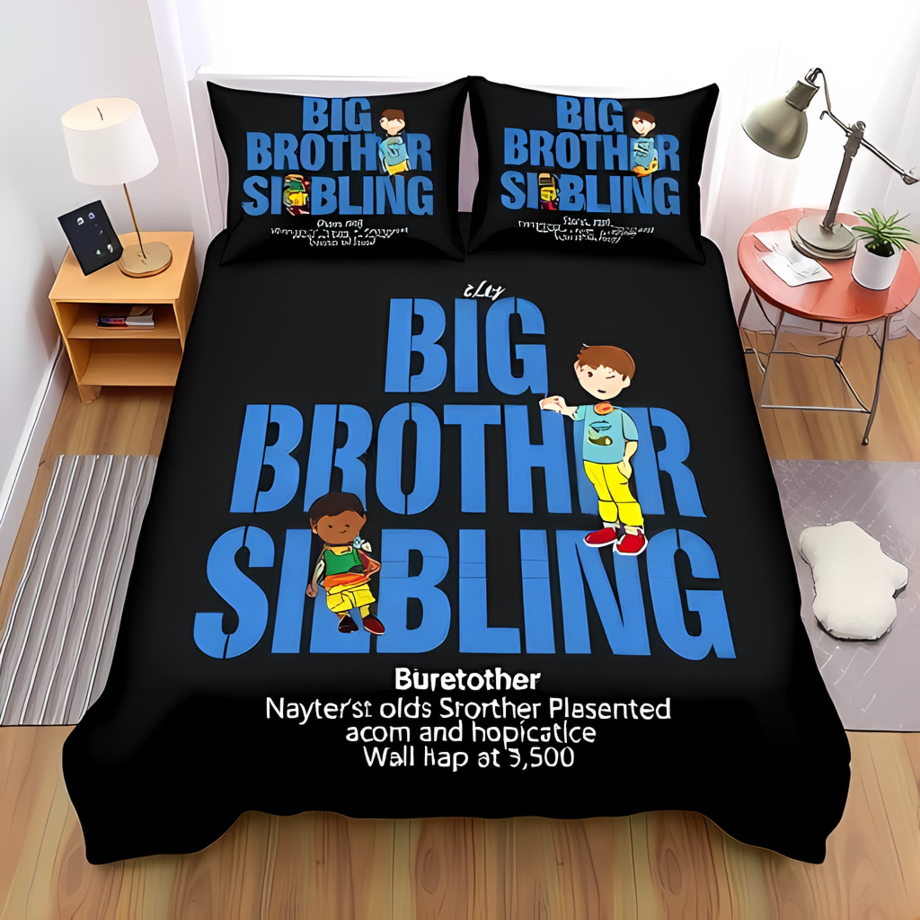 3-Piece Duvet Cover Set - Playful " BIG BROTHER SIBLING " Design with ...