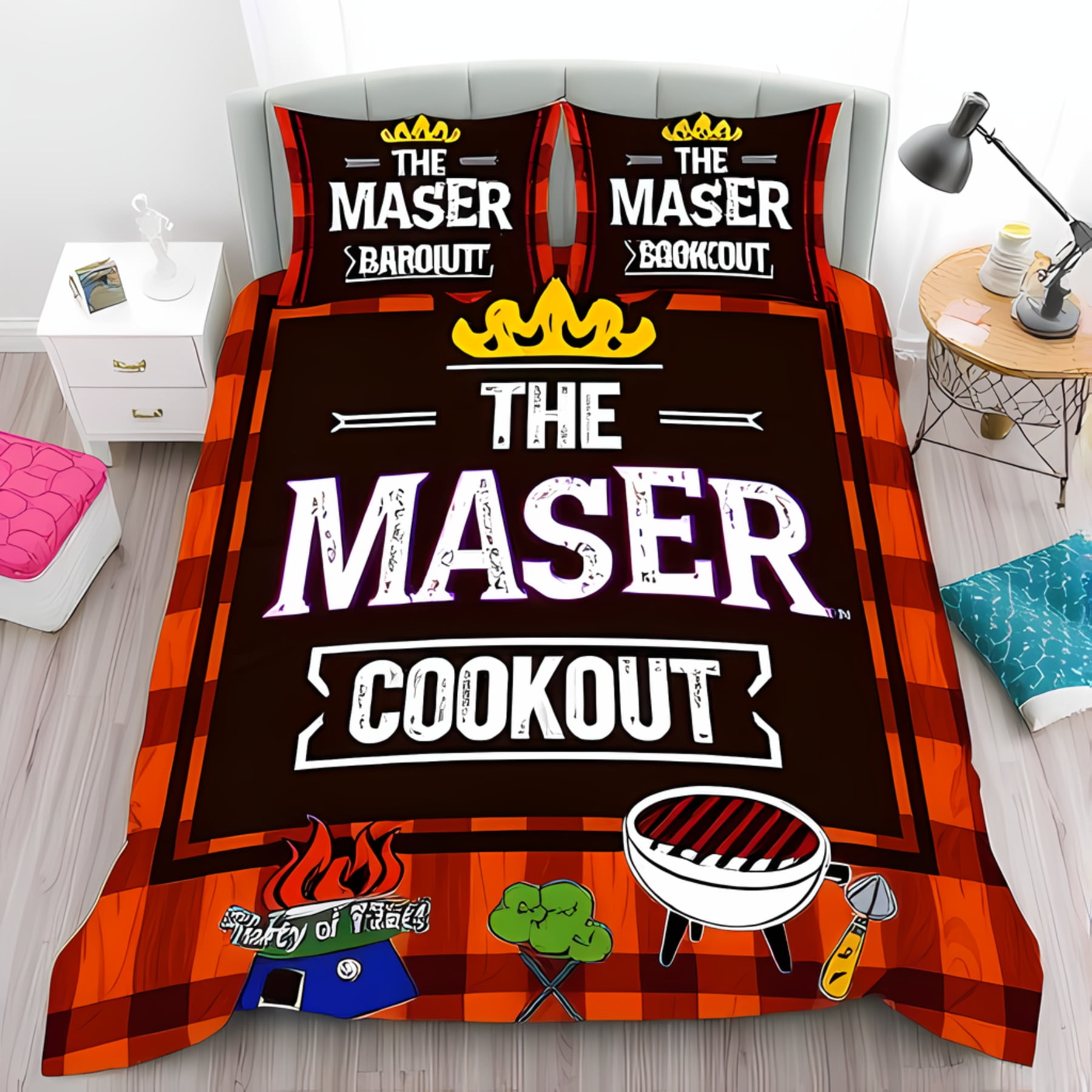 3-Piece Duvet Cover Set - Playful Barbecue Theme with 'THE MASTER ...