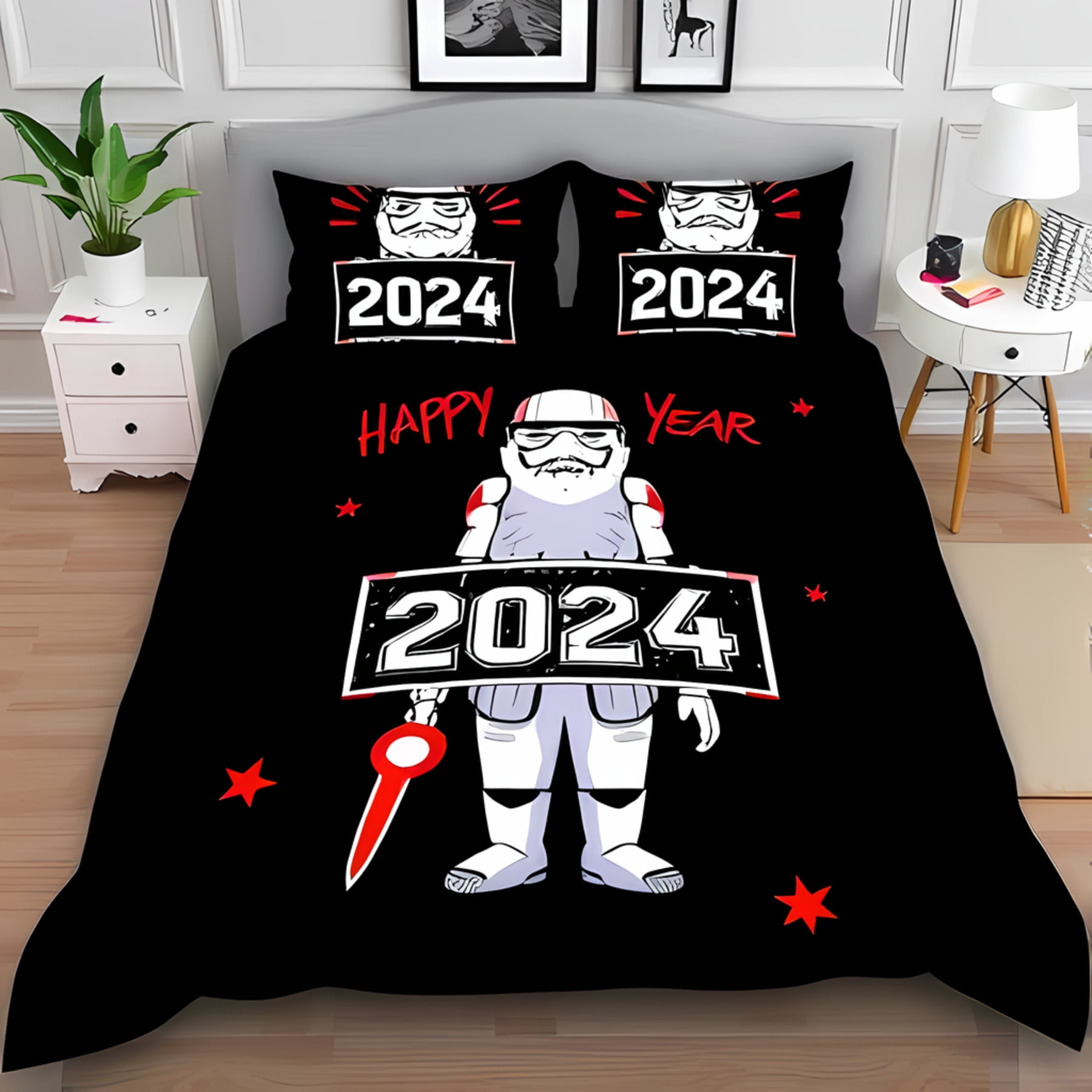 3-Piece Duvet Cover Set - Playful Black Bedding with Cartoon & " 2024 ...