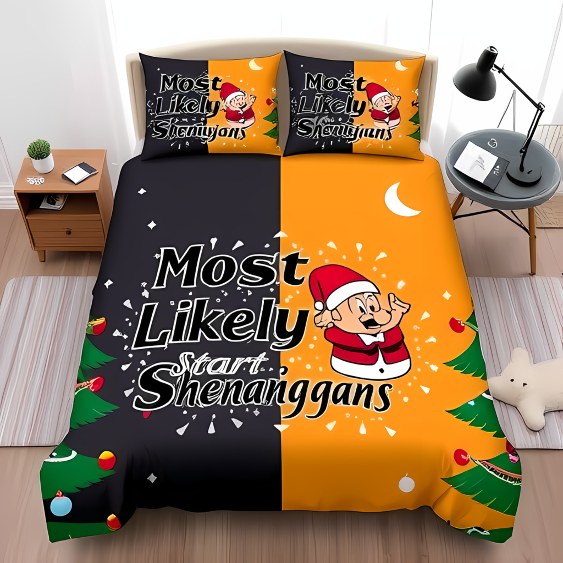 3-Piece Duvet Cover Set - Playful Black & Orange Design with 'Most ...