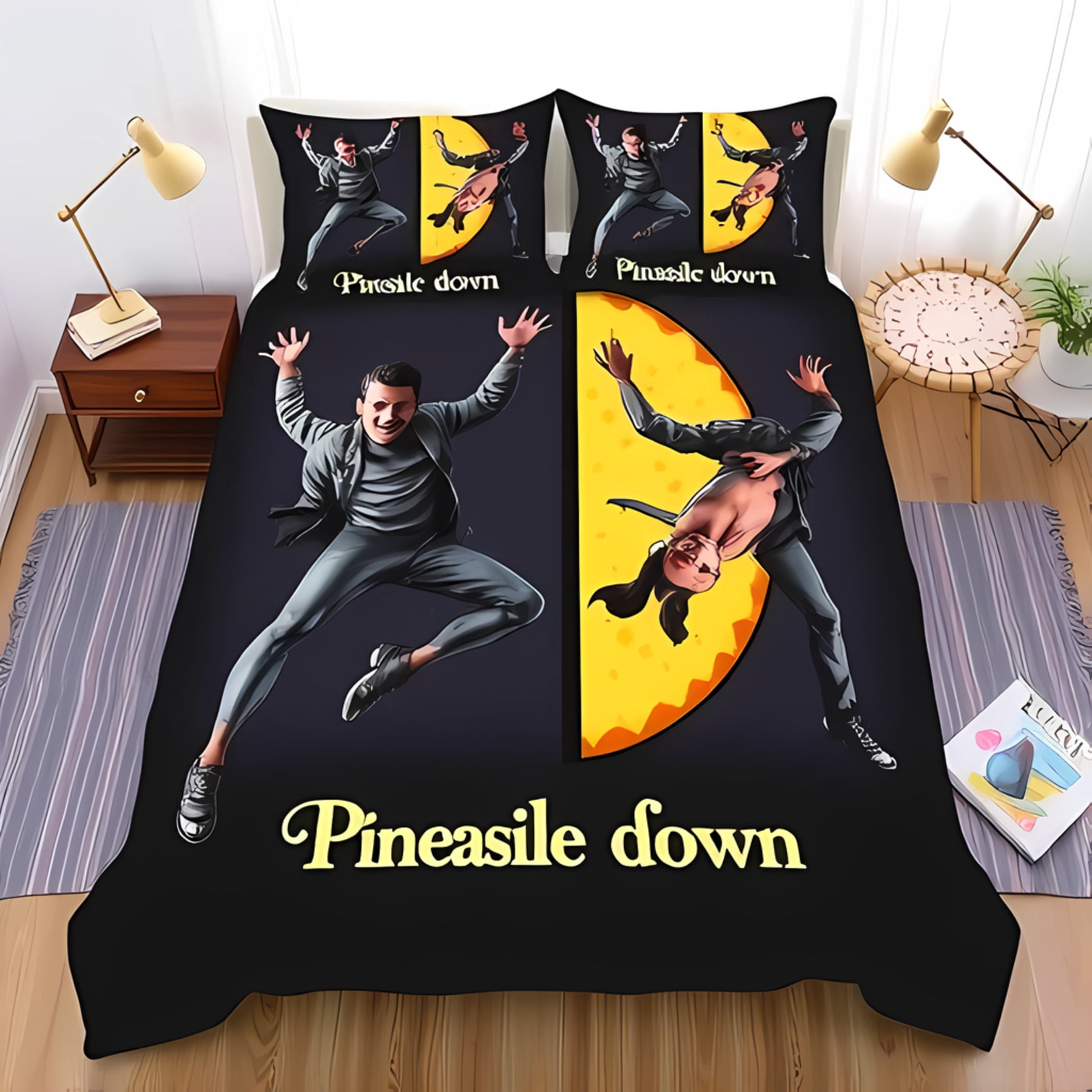 3-Piece Duvet Cover Set with Playful Cartoon Characters on Black ...