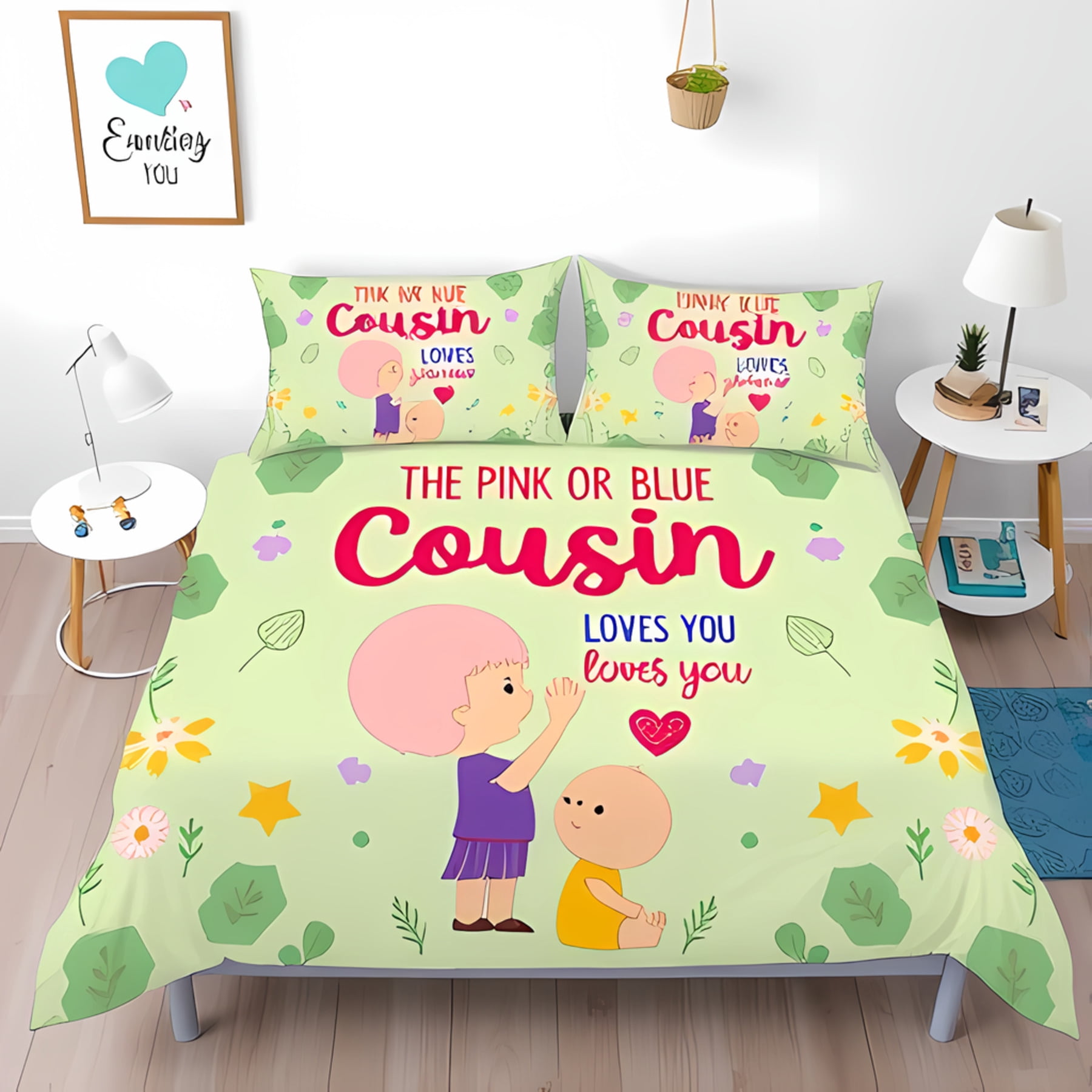3-Piece Duvet Cover Set - Playful Cousin Love Design with Colorful ...