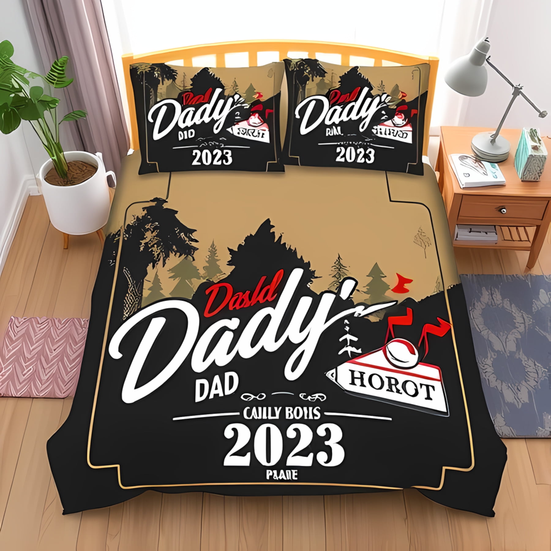 3-Piece Duvet Cover Set - Playful " Dad did Dad 2023 " Design with Pine ...