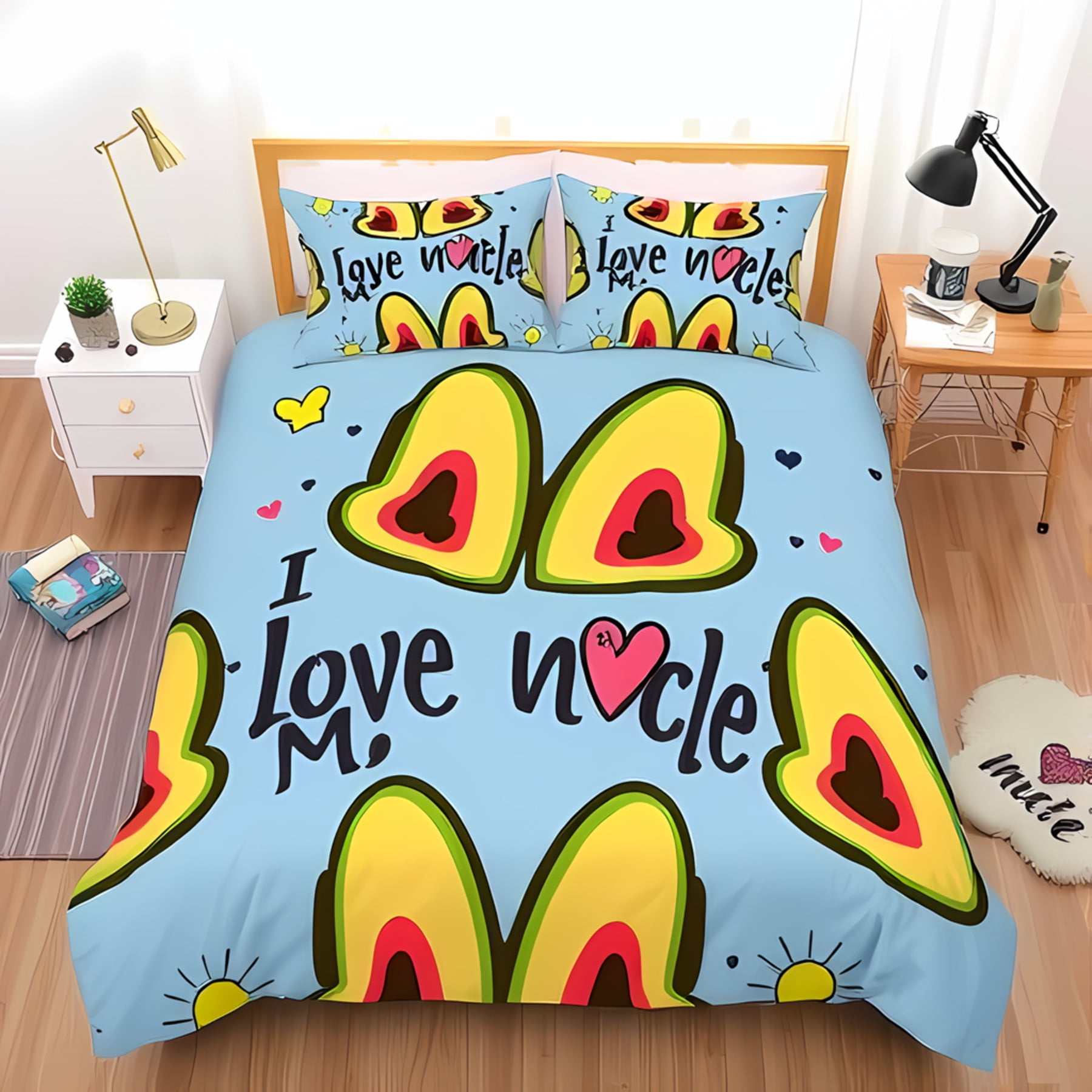 3-Piece Duvet Cover Set - Playful Design with 'I Love Macot' Text ...