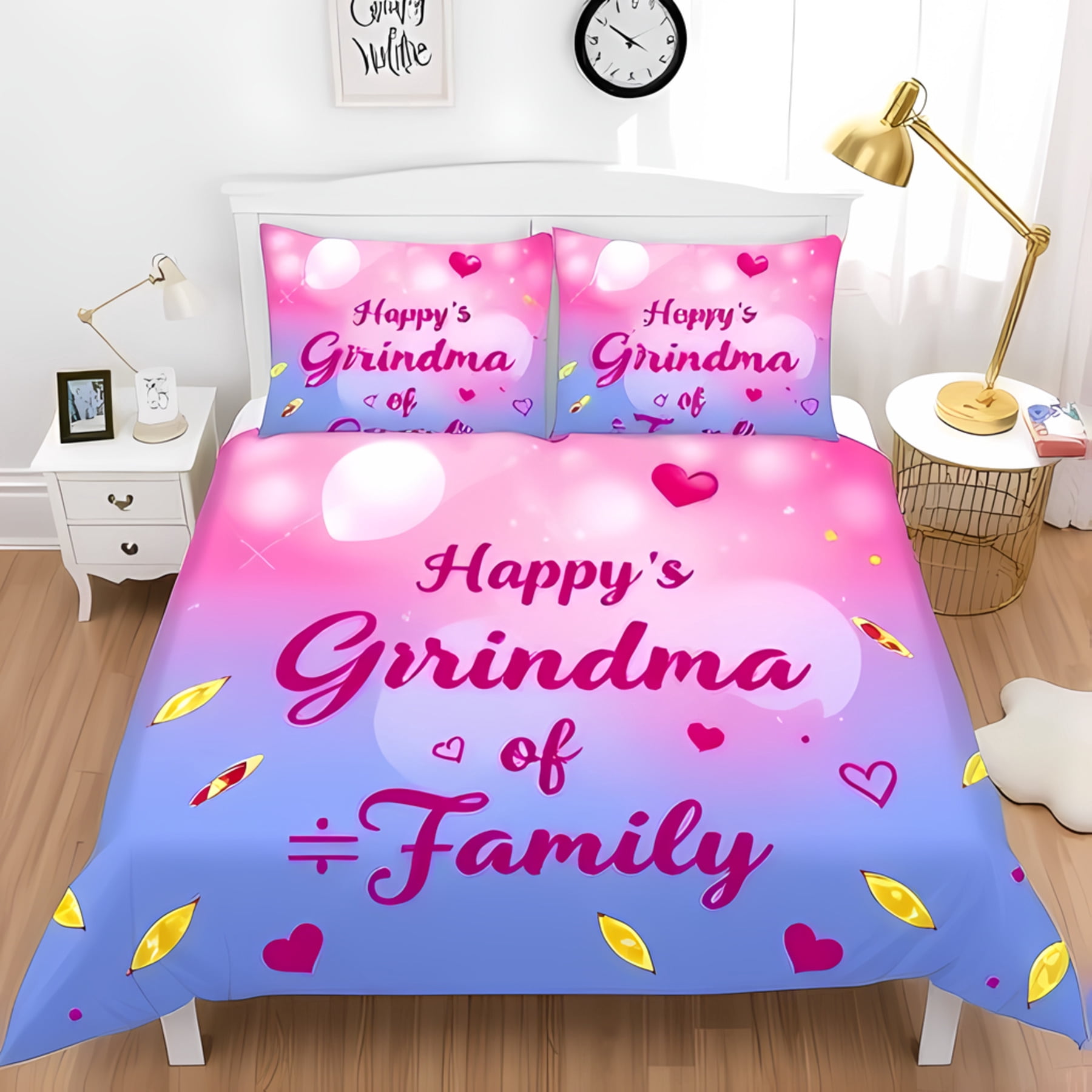 3-Piece Duvet Cover Set - Playful Grandma Design with Hearts ...