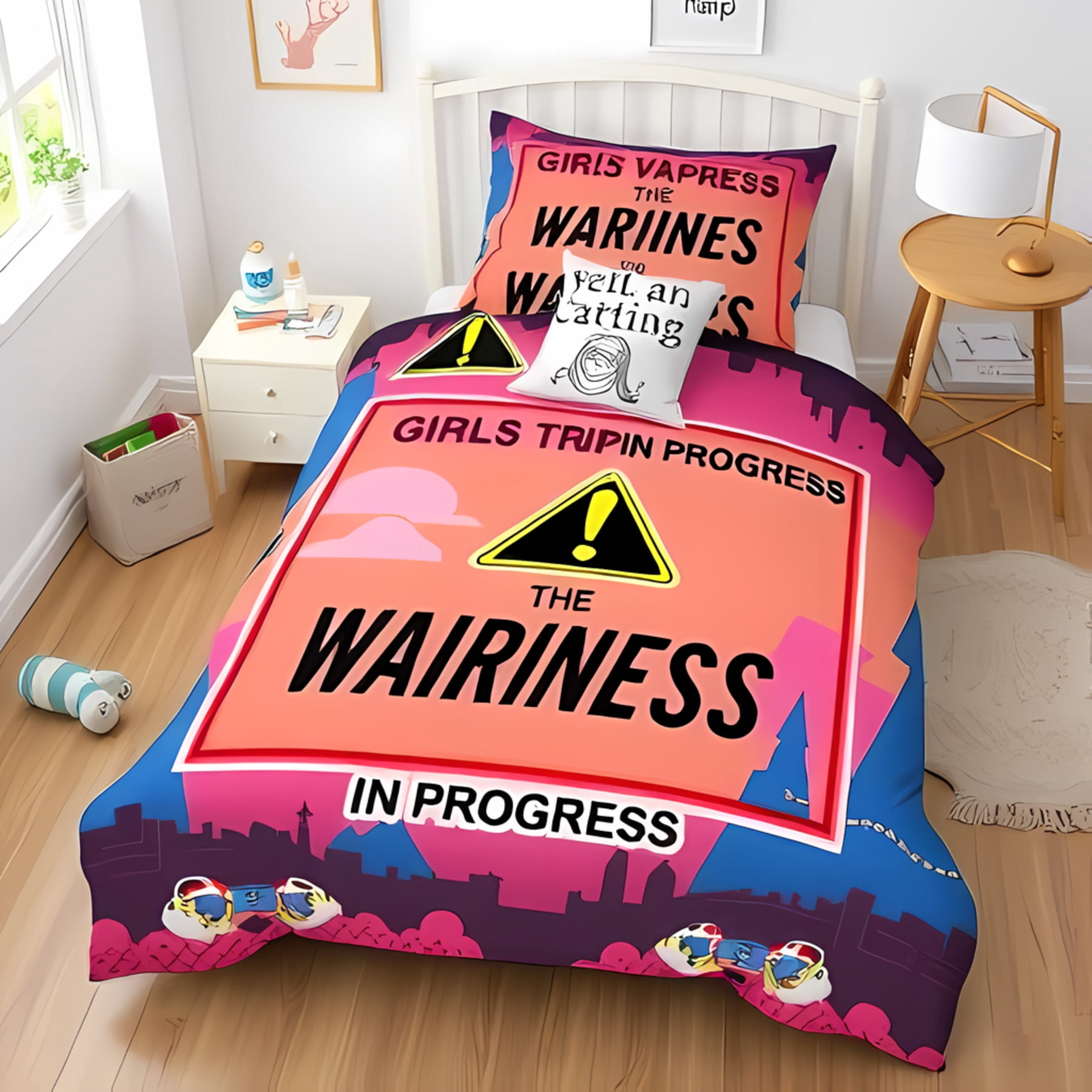 3-Piece Duvet Cover Set - Playful Graphic Design with " GIRLS TRIP IN ...