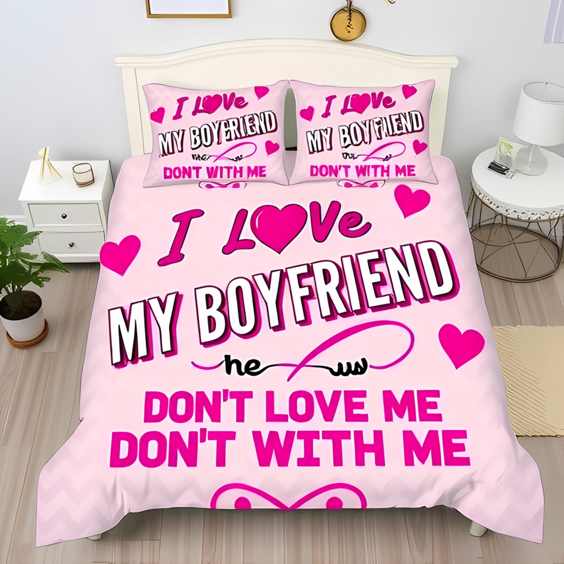 3-Piece Duvet Cover Set - Playful " I LOVE MY BOYFRIEND " Design with ...