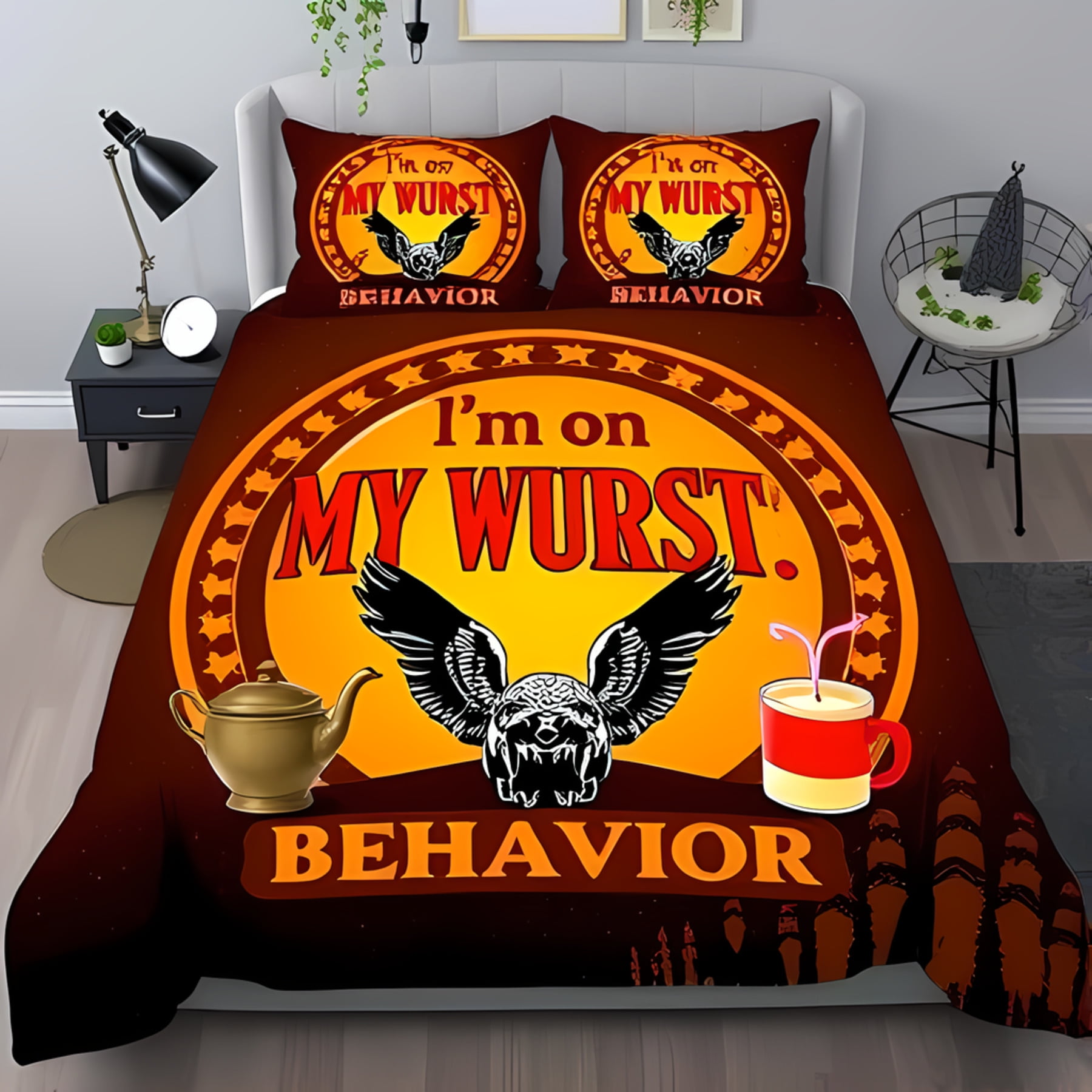 3-Piece Duvet Cover Set - Playful " I’m on MY WURST " Design with ...