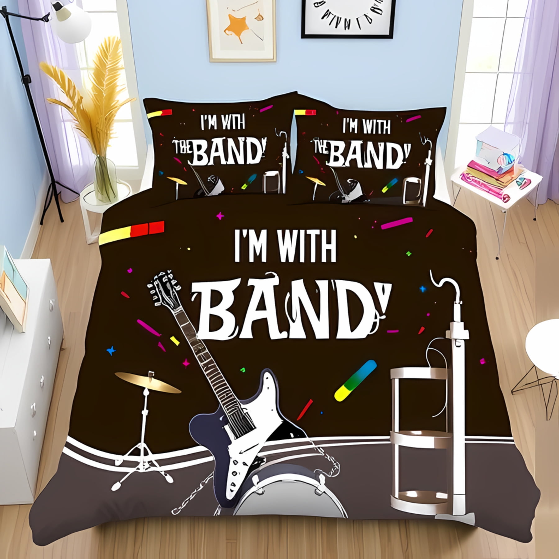 3-Piece Duvet Cover Set - Playful " I'm with the Band " Design with ...