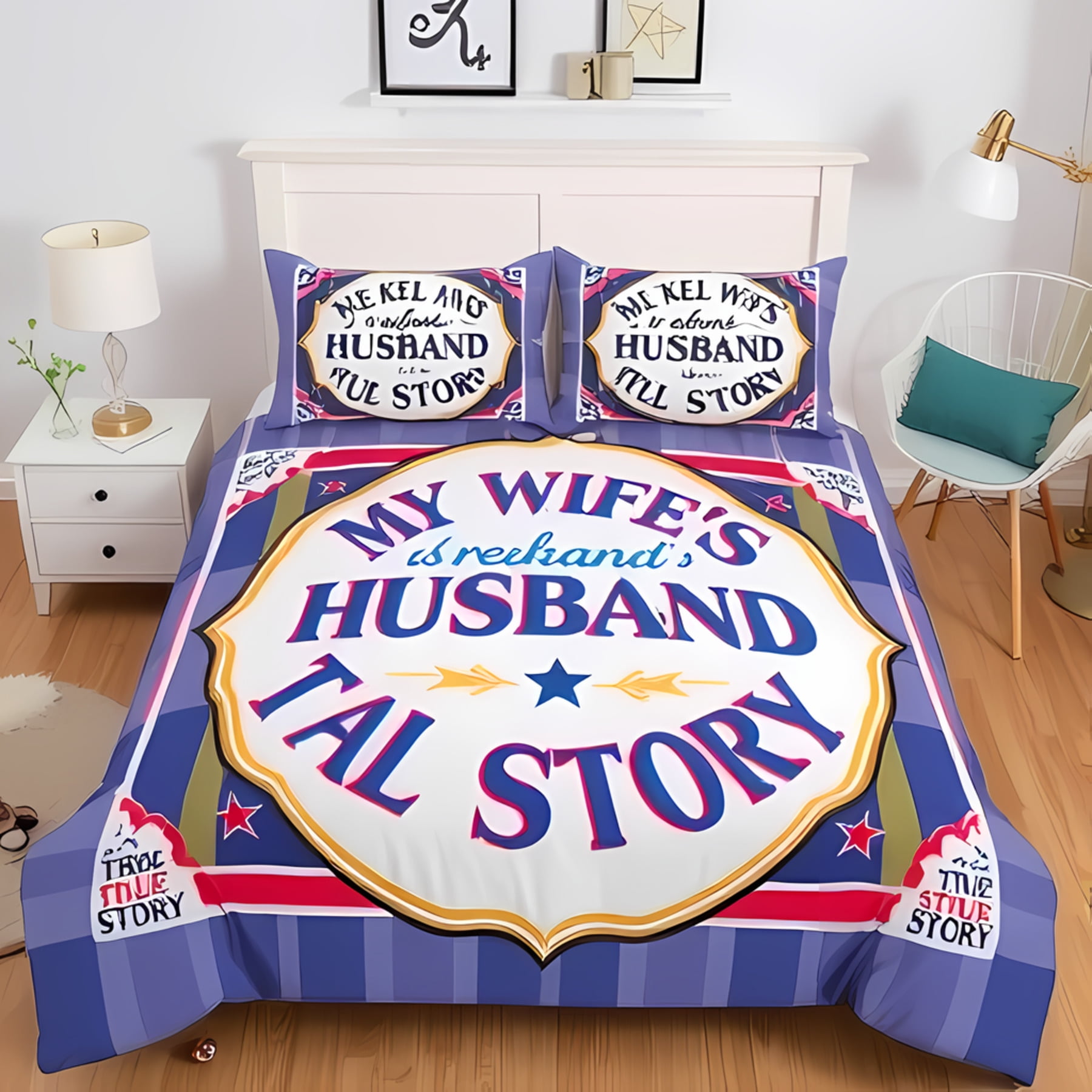 3-Piece Duvet Cover Set - Playful "My Wife's Husband" Design with ...