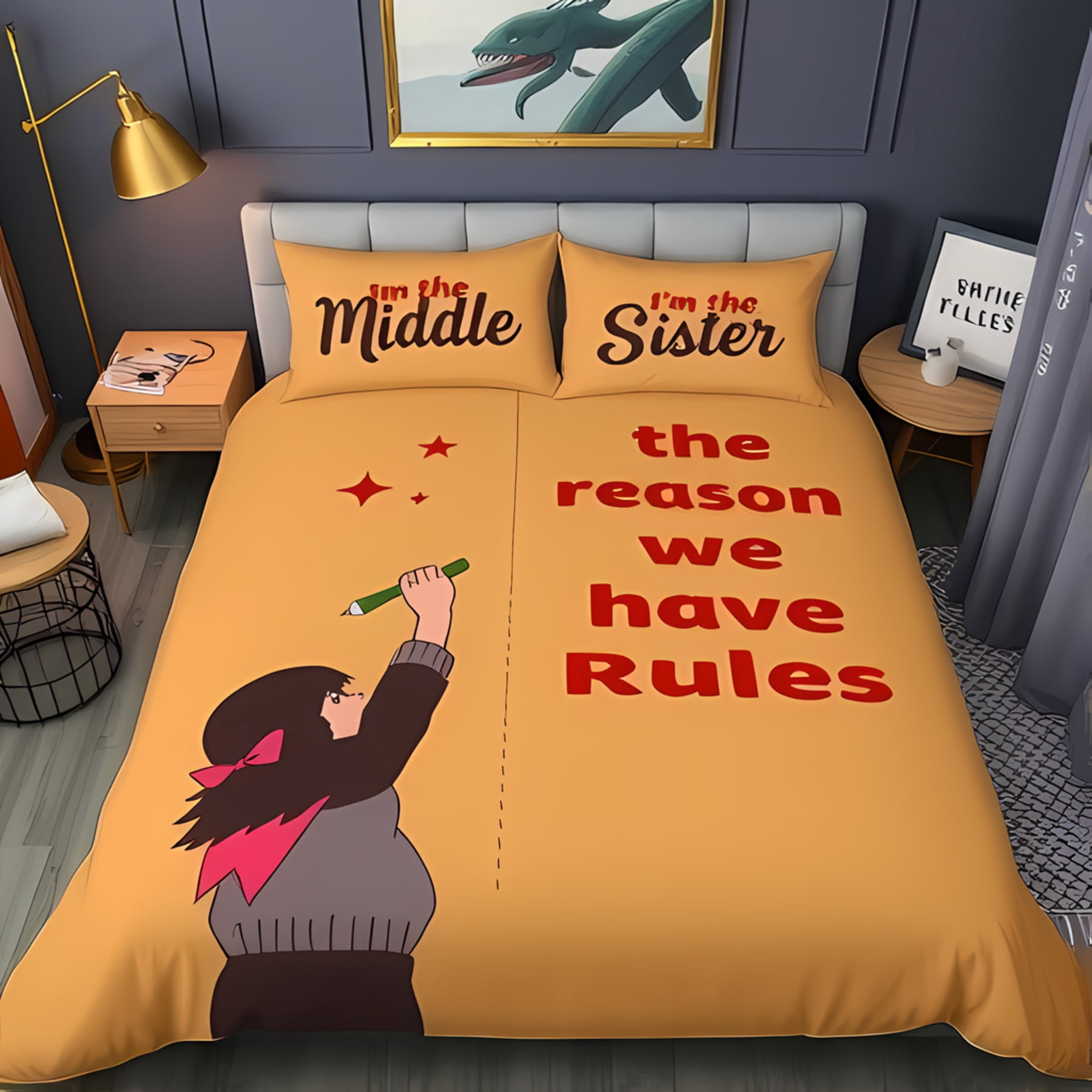 3-Piece Duvet Cover Set - Playful Sibling Theme with 