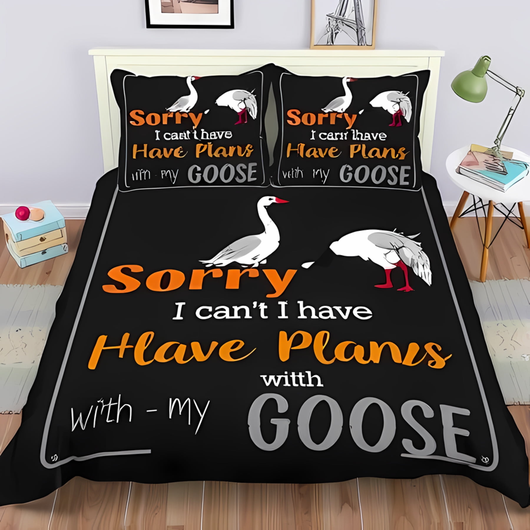 3-Piece Duvet Cover Set with Playful 'Sorry I Can't Have Plans with My ...