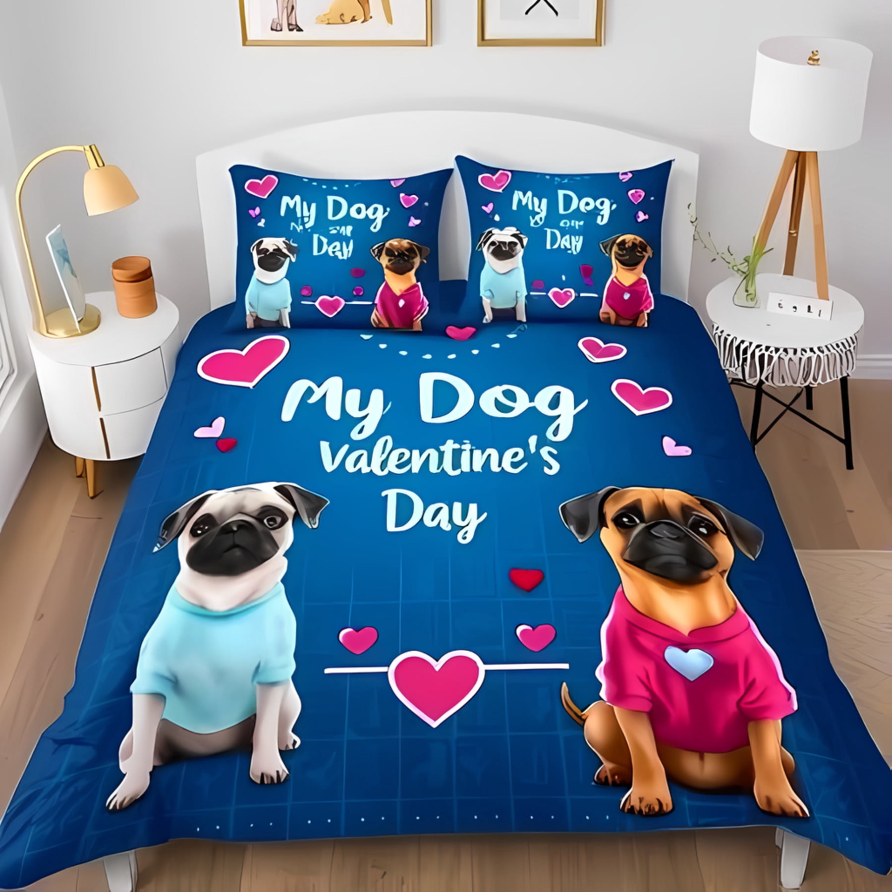 3-Piece Duvet Cover Set - Playful 's Day Design with Cartoon Dogs ...