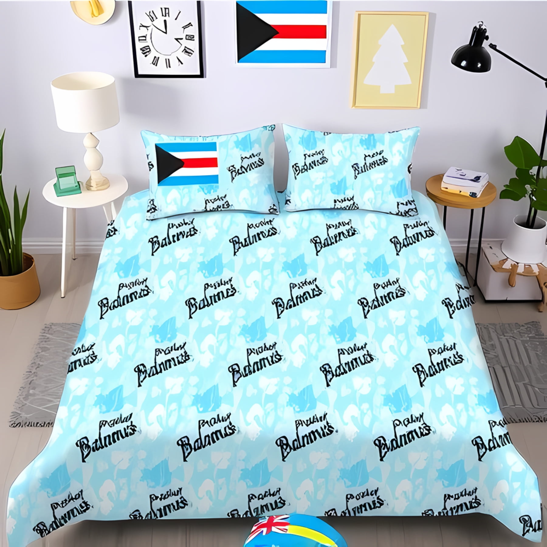 3-Piece Duvet Cover Set - " Proudly Bahamas " Bold Black Text on Light ...
