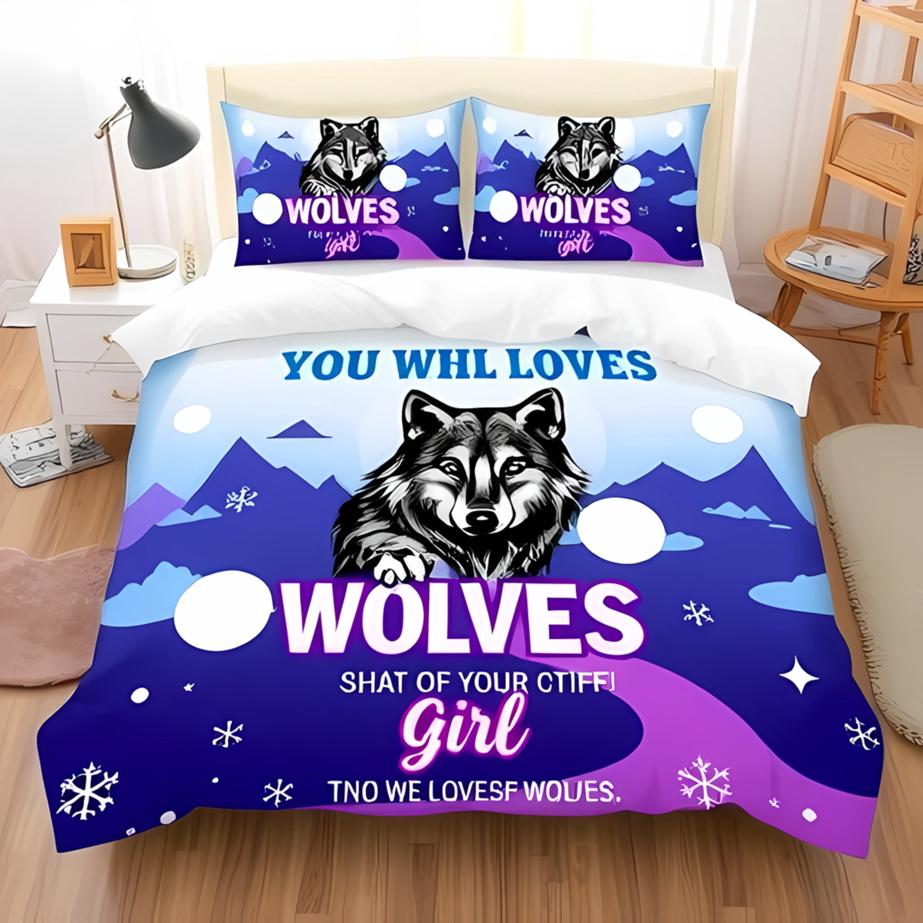 3-Piece Duvet Cover Set - Purple & Blue Wilderness Design with Playful ...