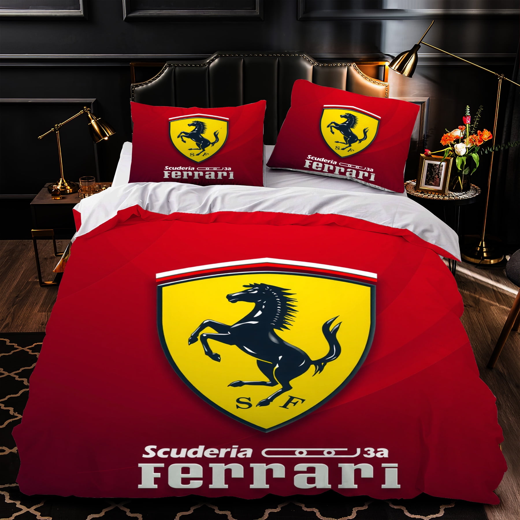 3-Piece Duvet Cover Set - Red Bedding with Iconic Sports Car Design ...