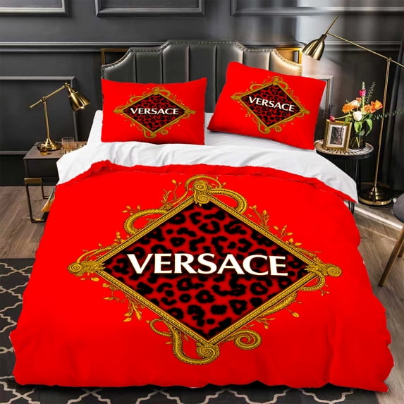 3-Piece Duvet Cover Set - Red & Black Patterned Design Elegant Bedroom ...