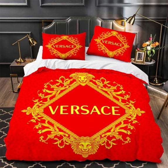 3-Piece Duvet Cover Set - Red & Gold Design with Ornate Frame Elegant ...