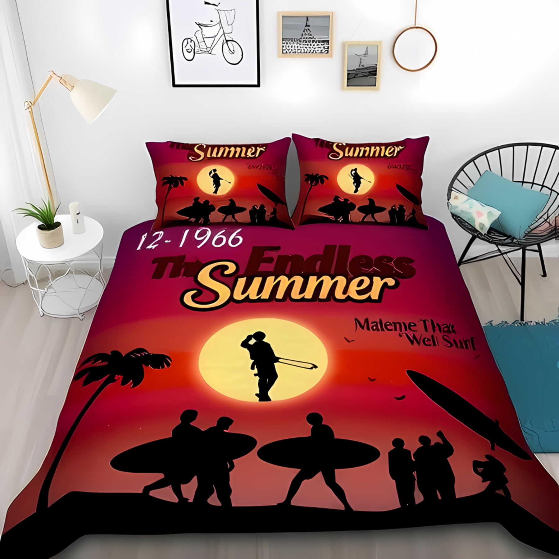 3-Piece Duvet Cover Set - Retro 1960s Surf Culture Design with " The ...