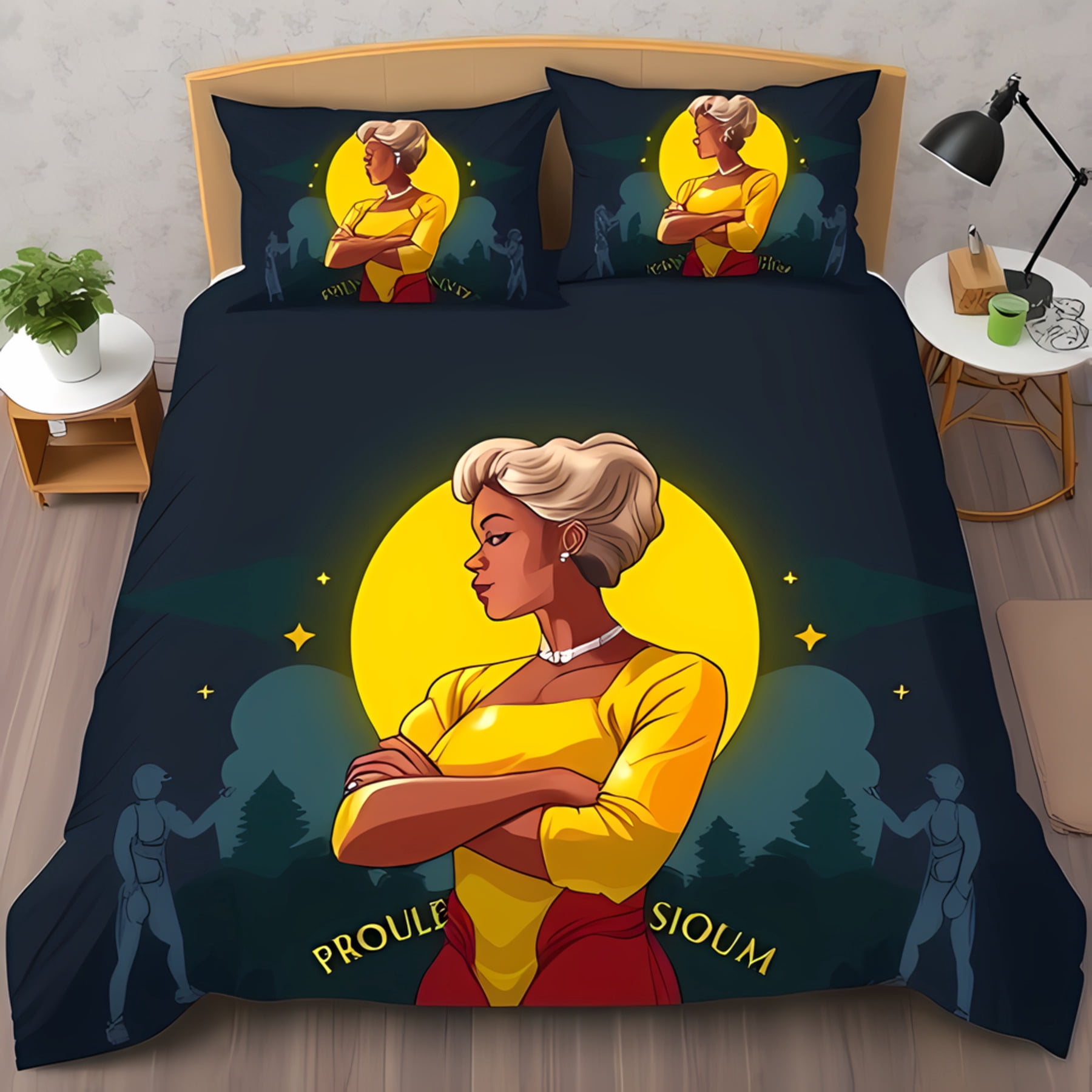 3-Piece Duvet Cover Set - Retro 80s Style with Woman in Yellow & Red ...