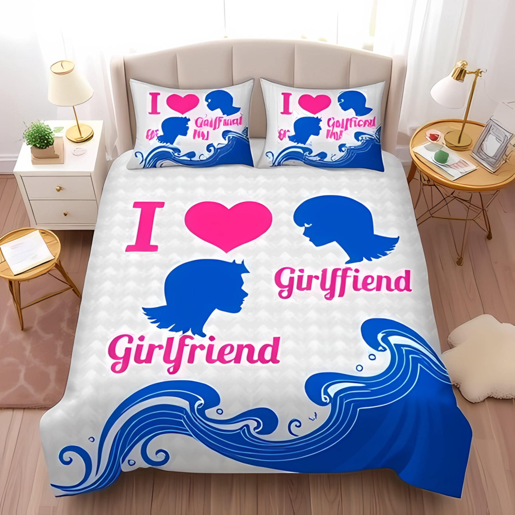3-Piece Duvet Cover Set - Romantic Love Design with Couple Silhouettes ...