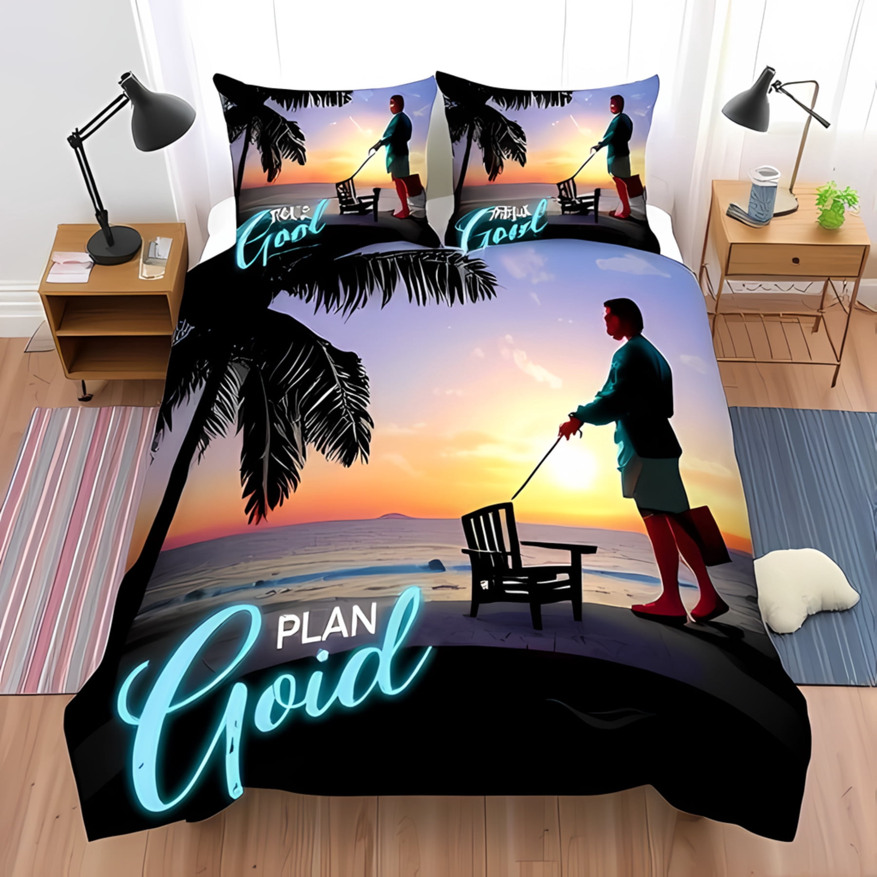3-Piece Duvet Cover Set - Serene Beach Sunset Design with Warm Hues ...