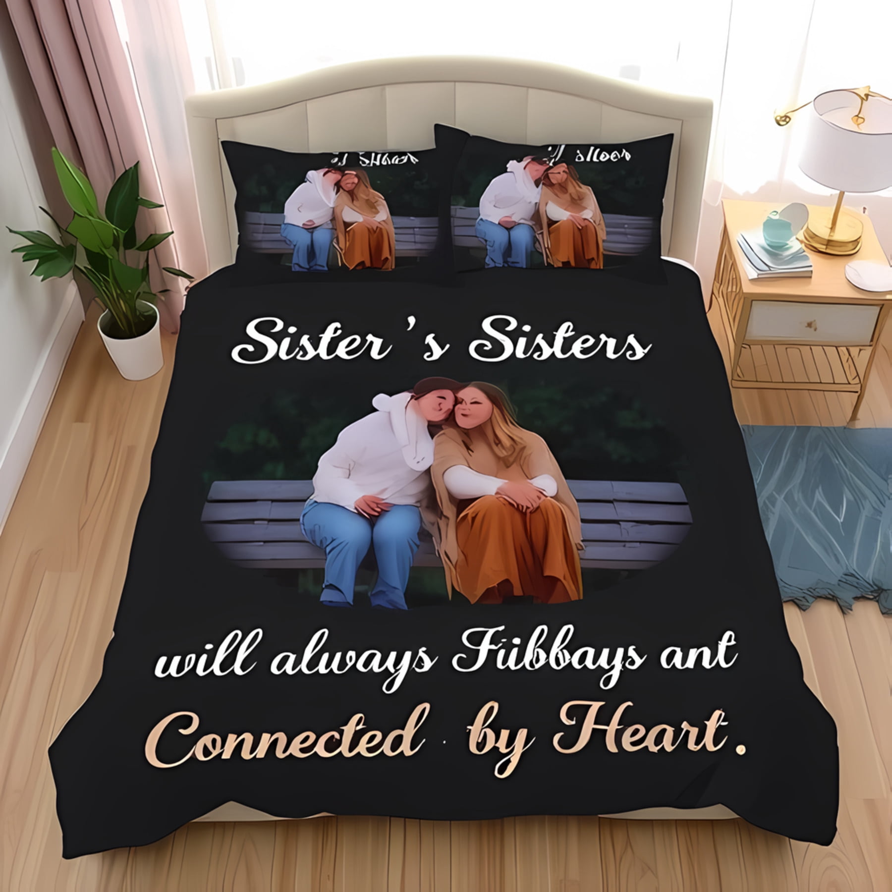 3-Piece Duvet Cover Set - Sister's Sisters Design with Heartfelt Moment ...
