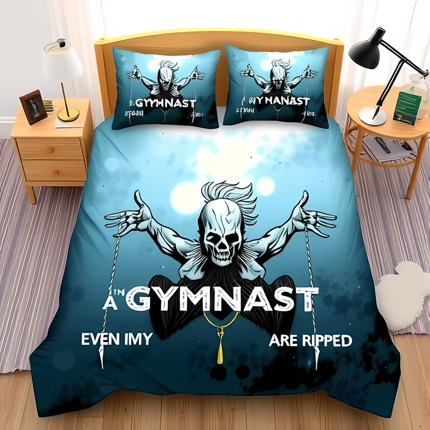 3-Piece Duvet Cover Set with Skeleton Character Design Blue Background ...