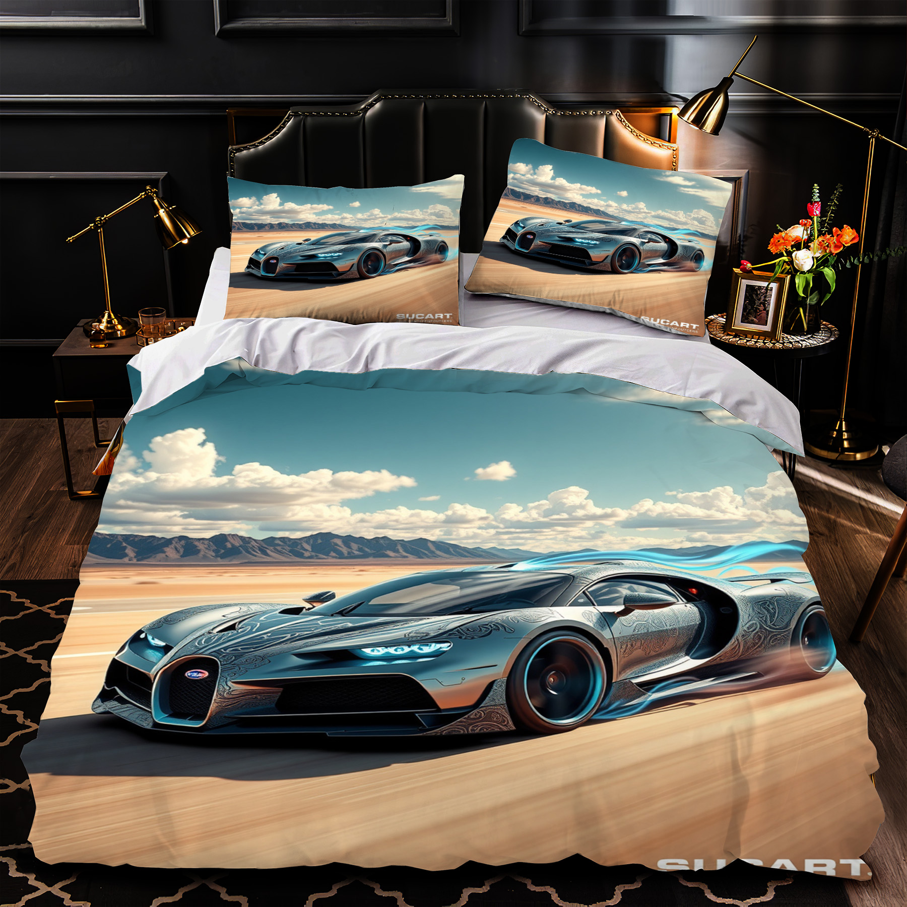 3-Piece Duvet Cover Set - Sports Car Design on Desert Road Vibrant ...