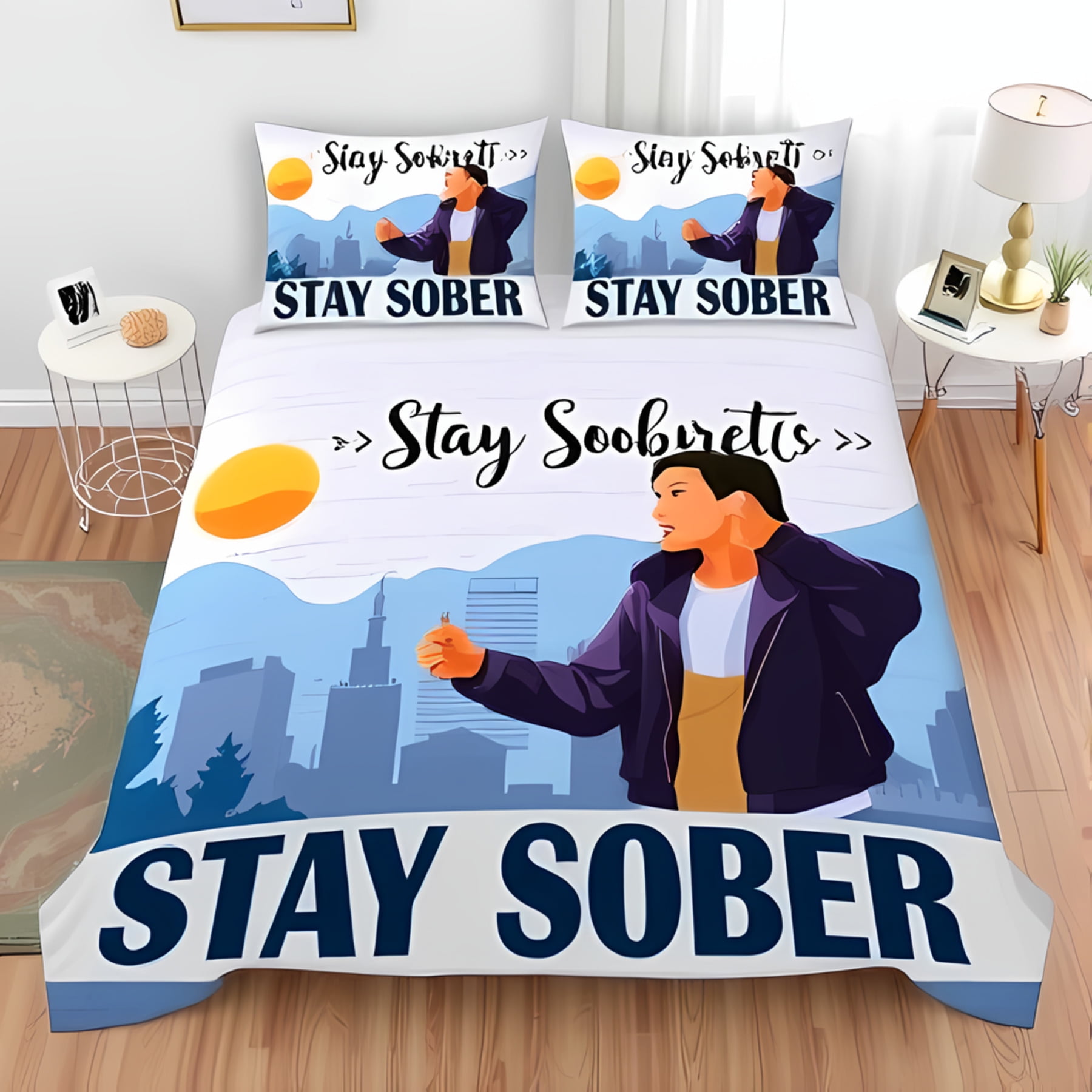 3-Piece Duvet Cover Set - " Stay Sober " Design with Retro 90s Style ...