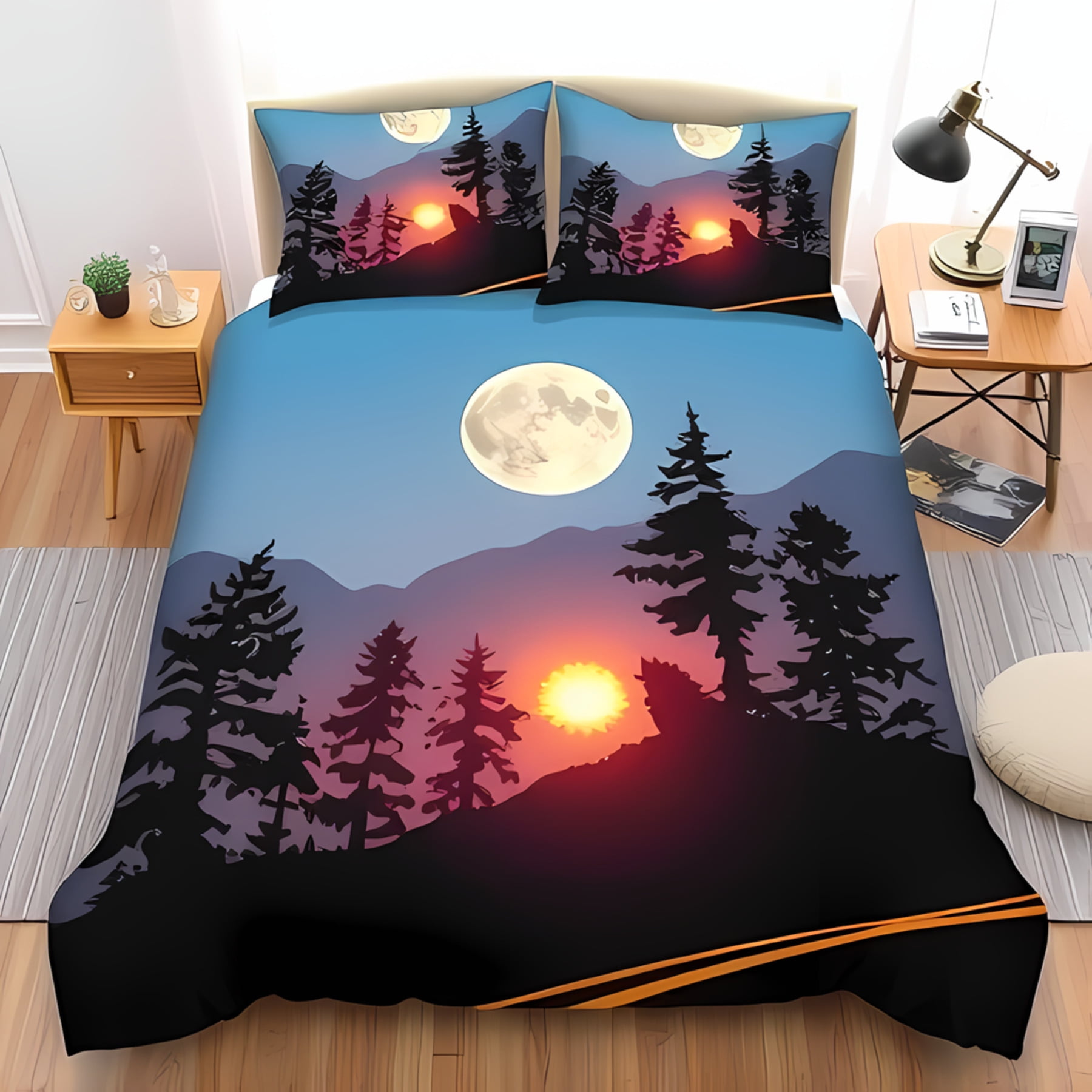 3-Piece Duvet Cover Set - Stunning Sunset Landscape with Pine Trees ...