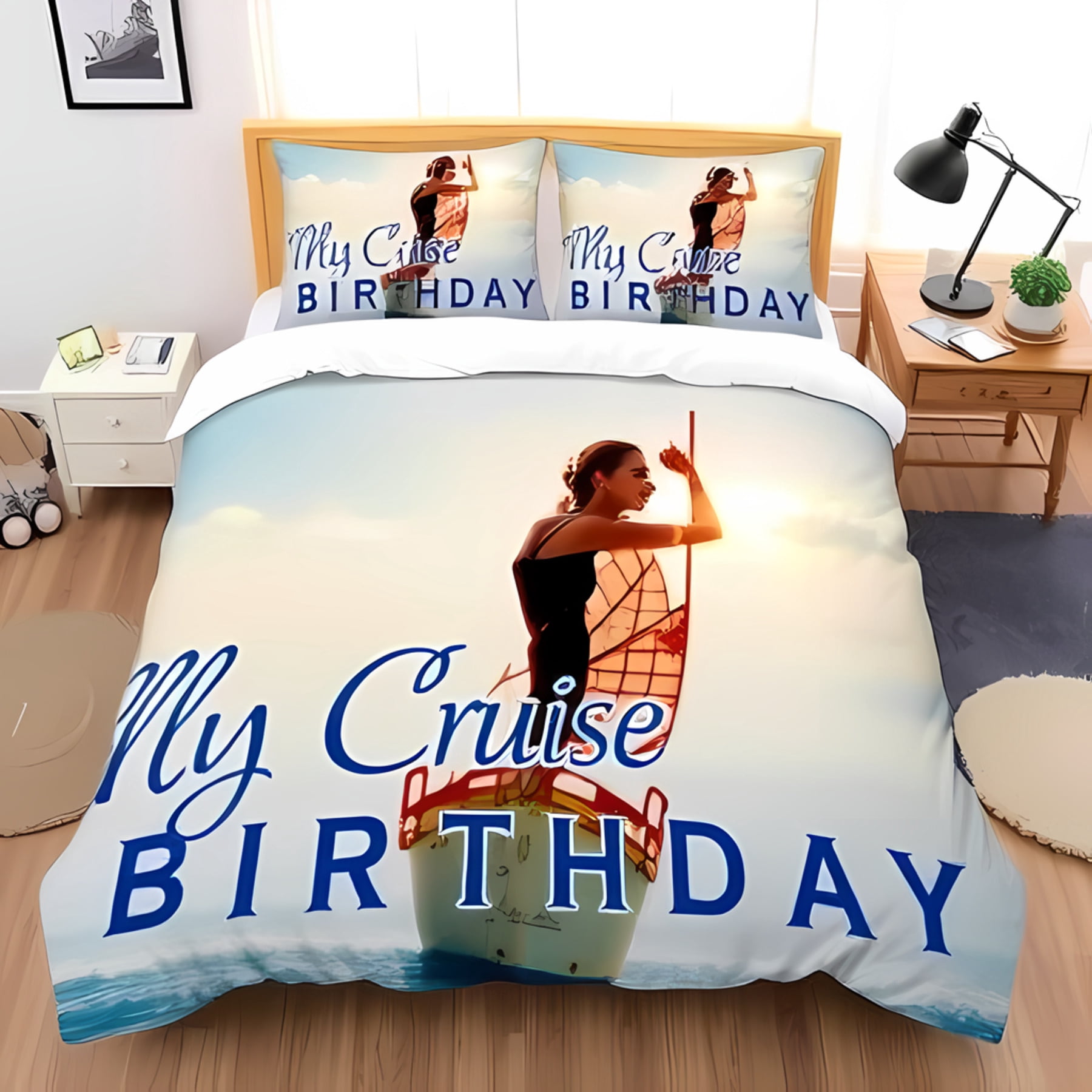 3-Piece Duvet Cover Set - Sunset Scene with Woman on Sailboat & " My ...