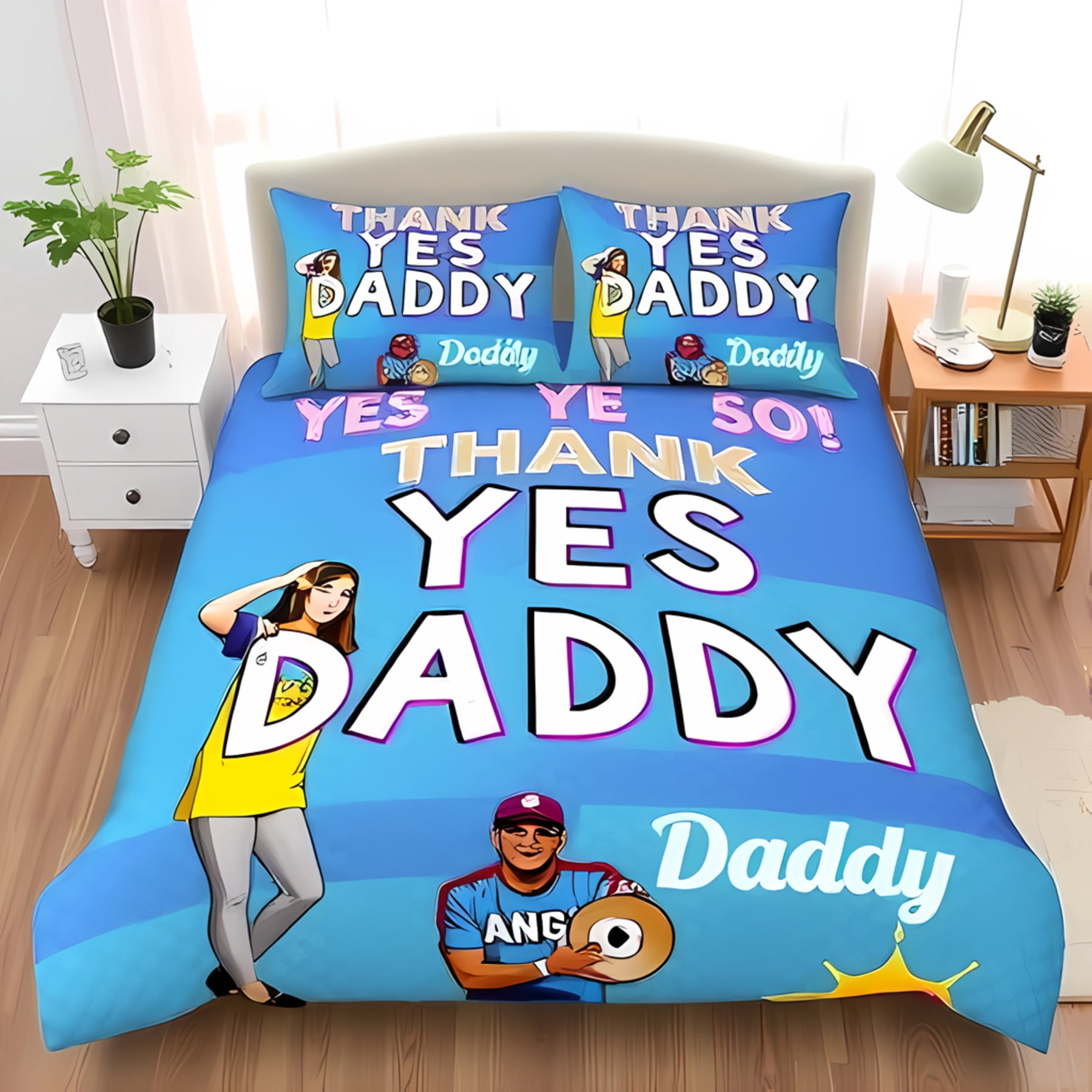 3-Piece Duvet Cover Set - "THANK YES DADDY" Playful Bedding Colorful ...