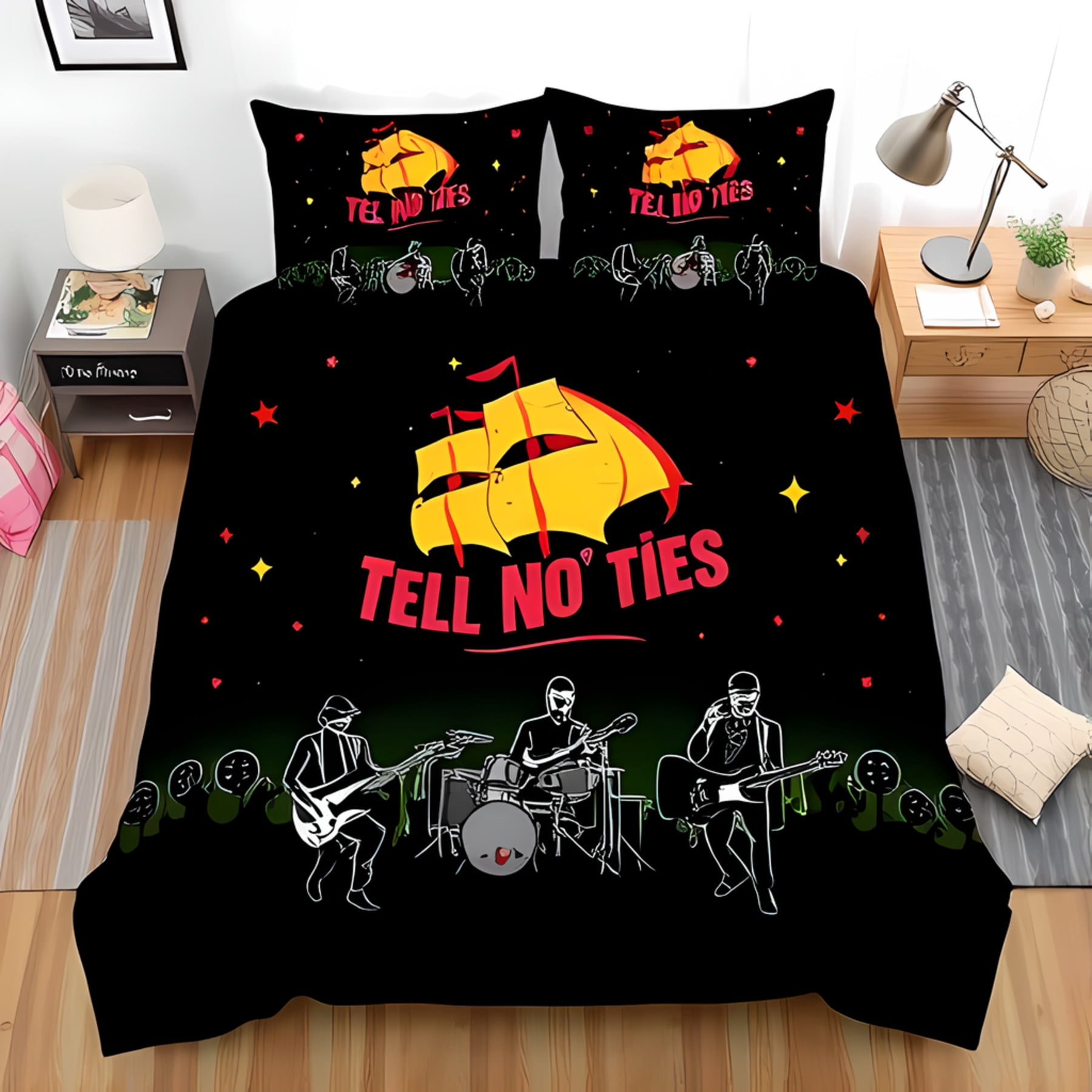 3-Piece Duvet Cover Set - "Tell No' Ties" Bold Design with Sailing Ship ...