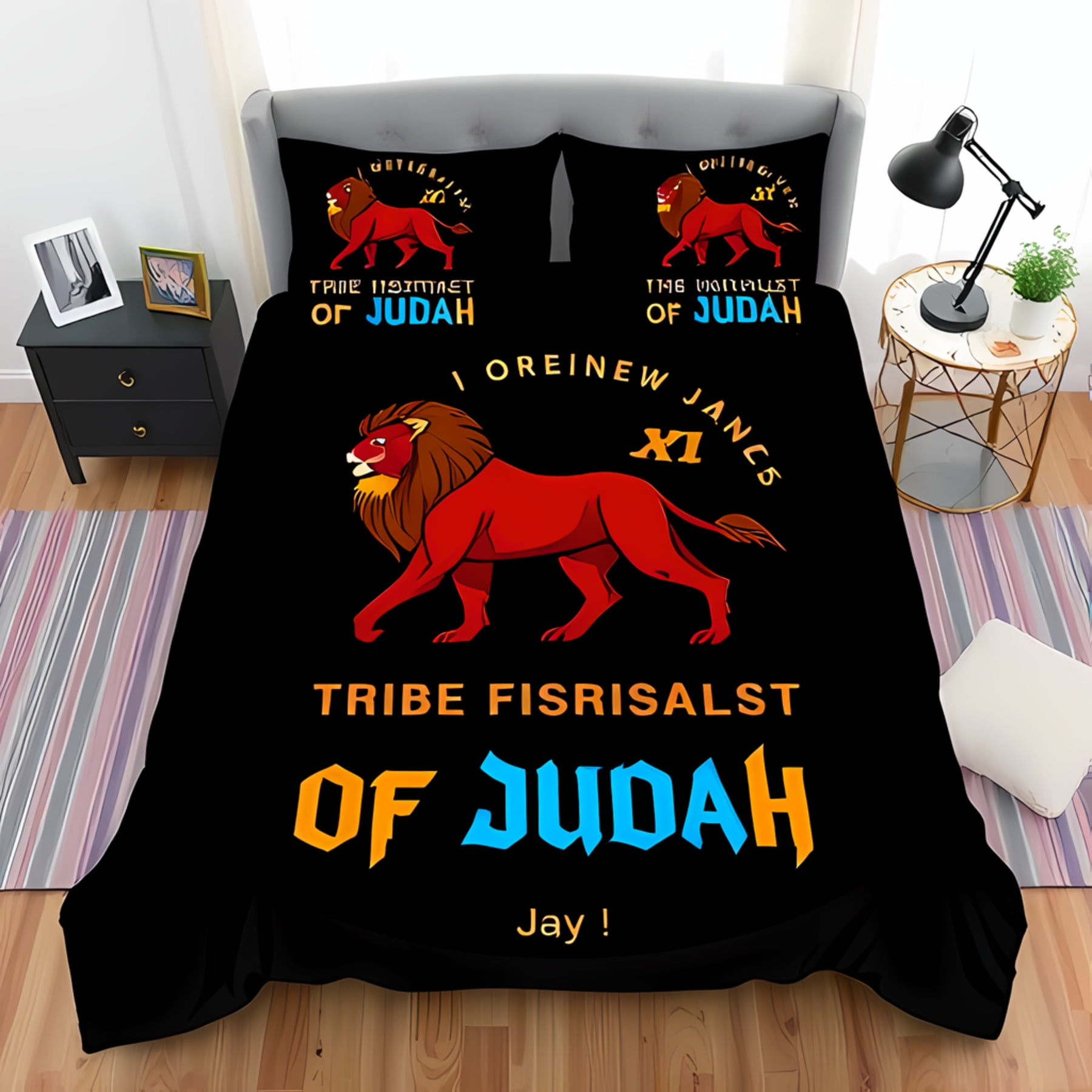 3-Piece Duvet Cover Set - Tribe of Judah Design with Vibrant Red Lion ...