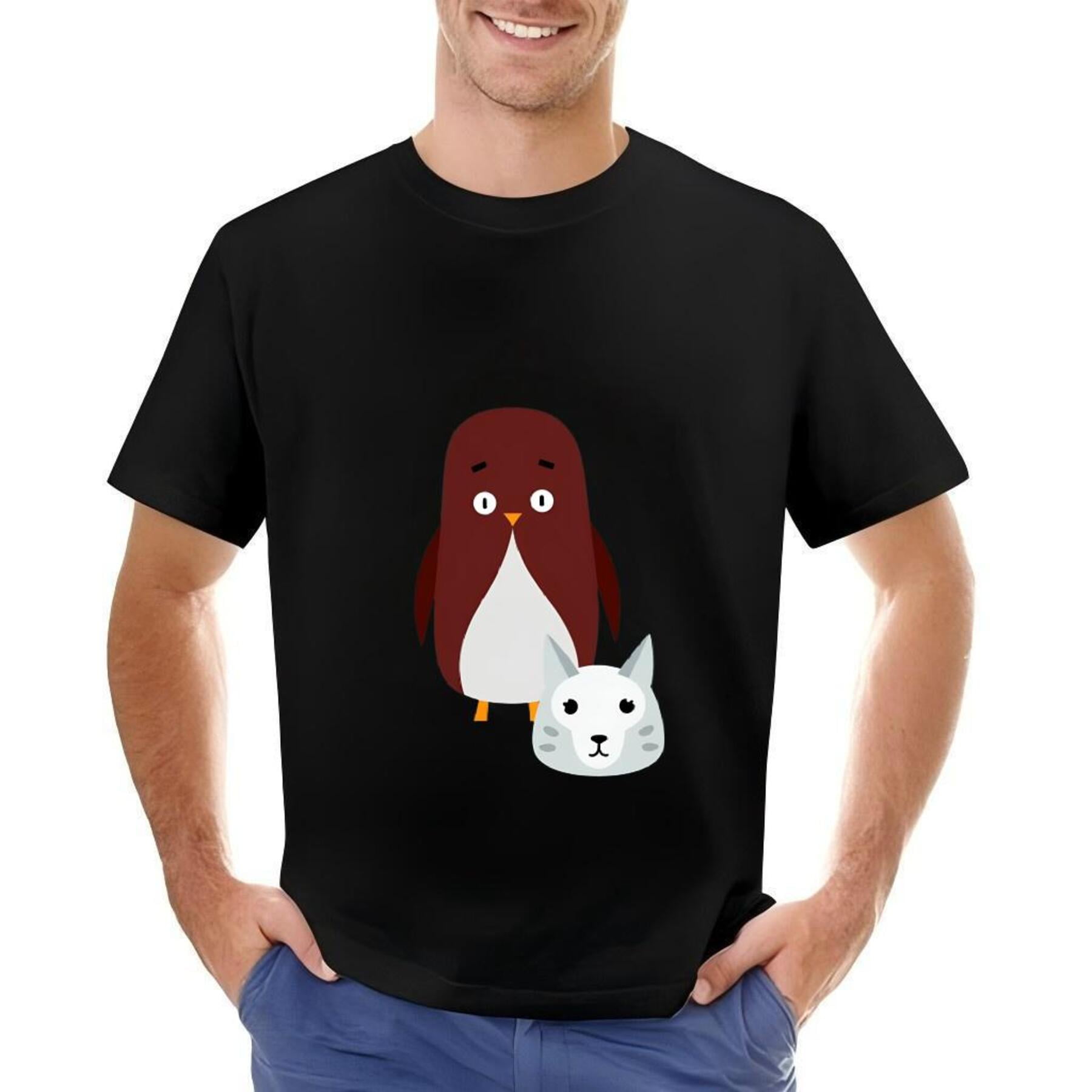 Playful and Cat Design Cotton Short Sleeve T-Shirt for Men - Whimsical ...