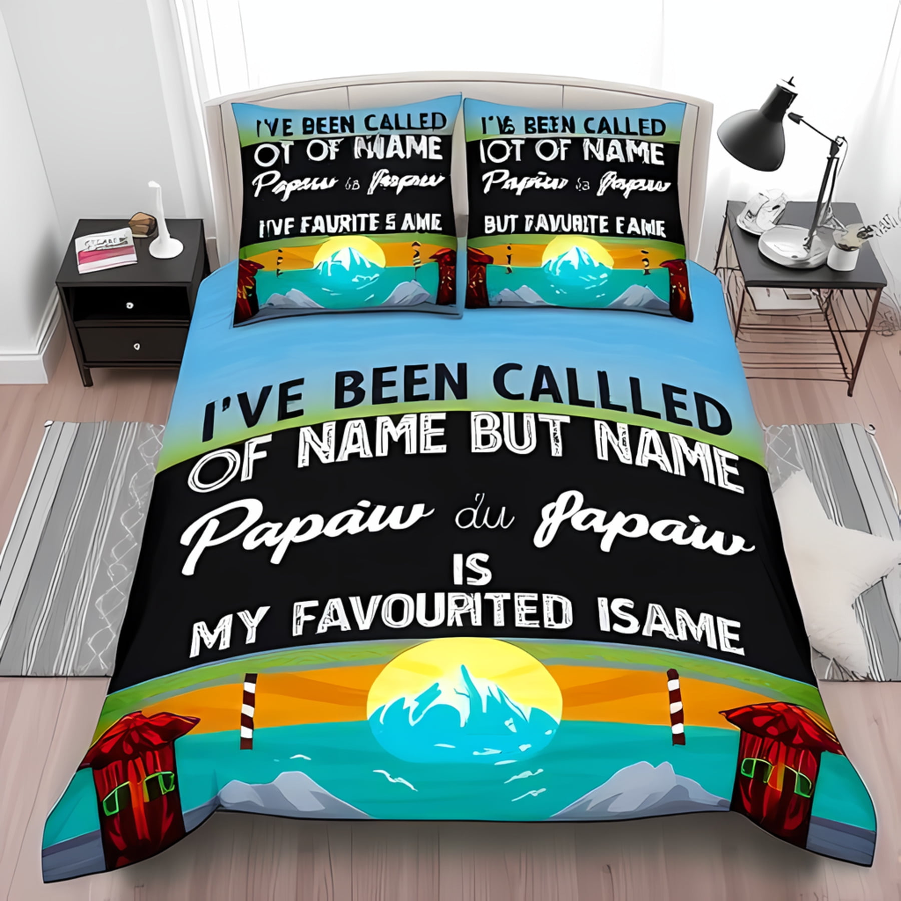 3-Piece Duvet Cover Set - Unique Design with Bold Text & Cozy Mountain ...
