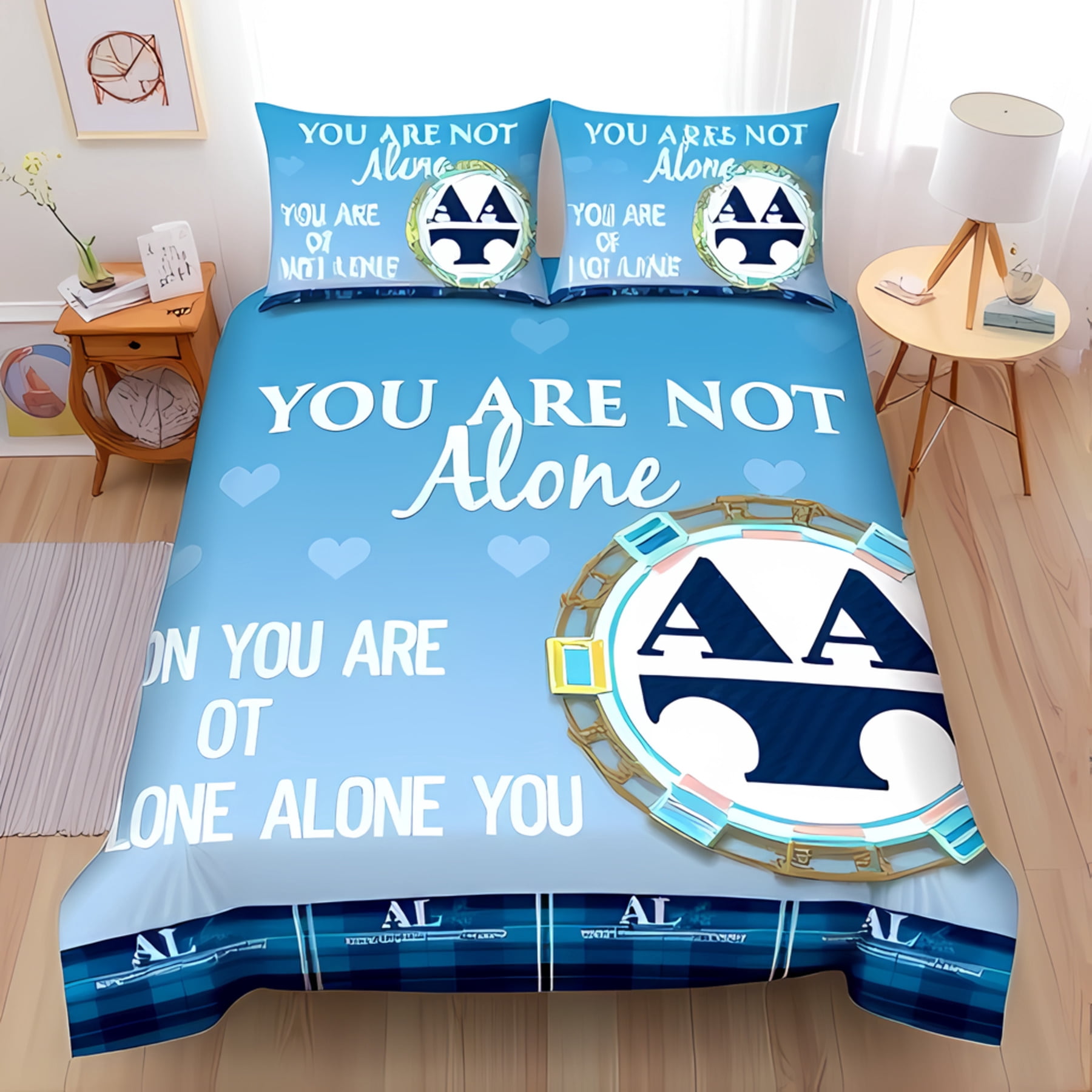 3-Piece Duvet Cover Set - Uplifting " YOU ARE NOT ALONE " Design with ...