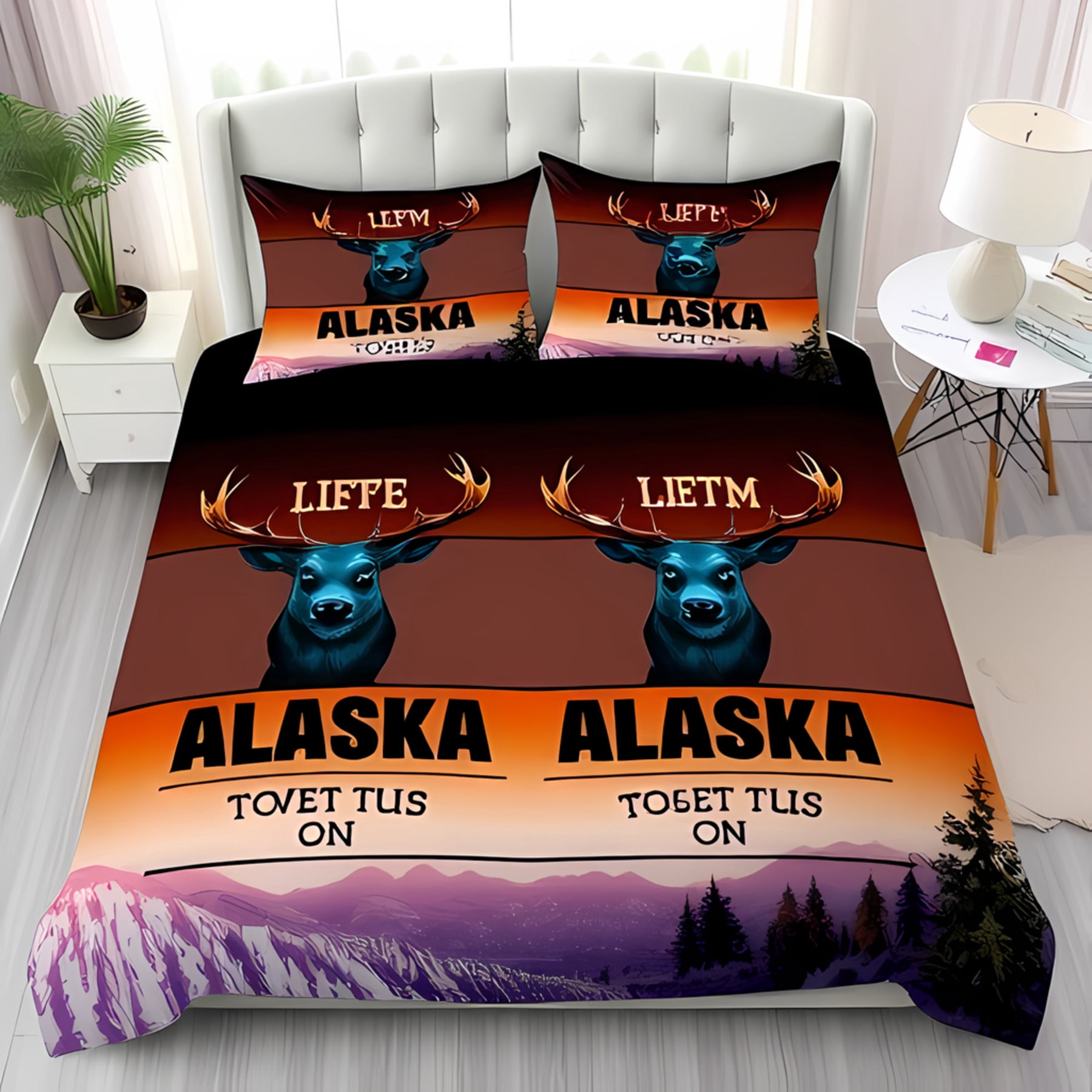 3-Piece Duvet Cover Set - Vibrant "ALASKA" Design with Art Sunset ...