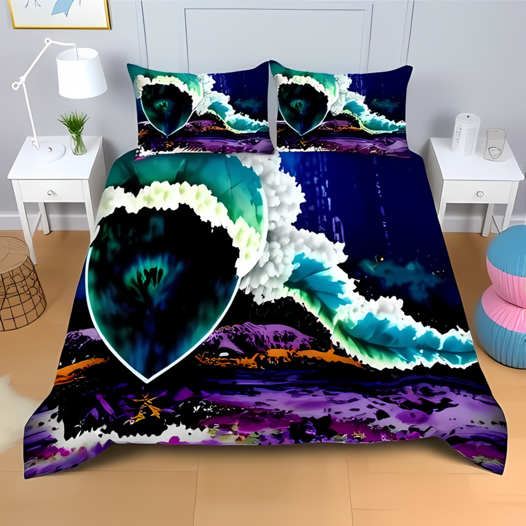 3-Piece Duvet Cover Set - Vibrant Abstract Landscape Design with ...