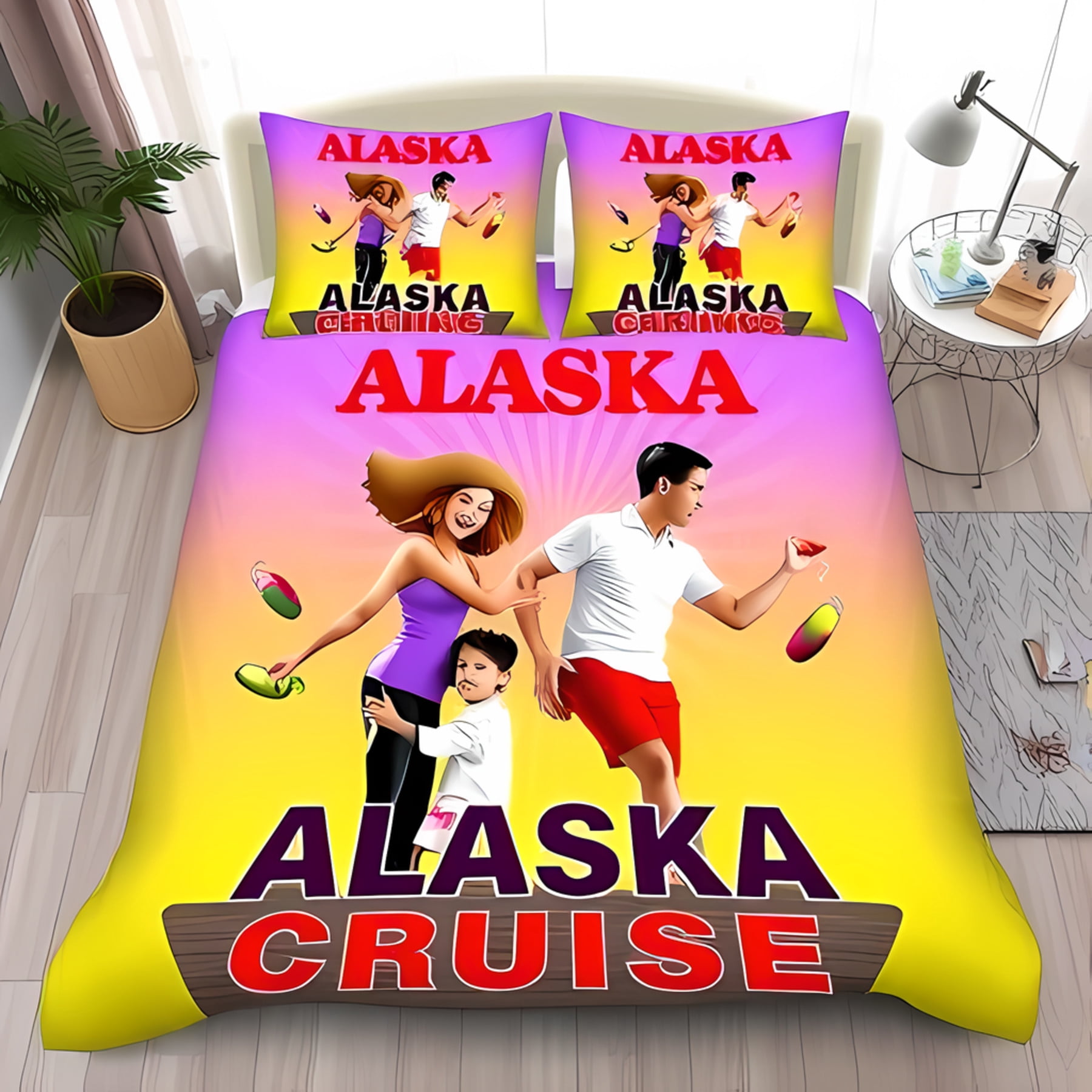 3-Piece Duvet Cover Set - Vibrant Alaska Cruise Design with Playful ...