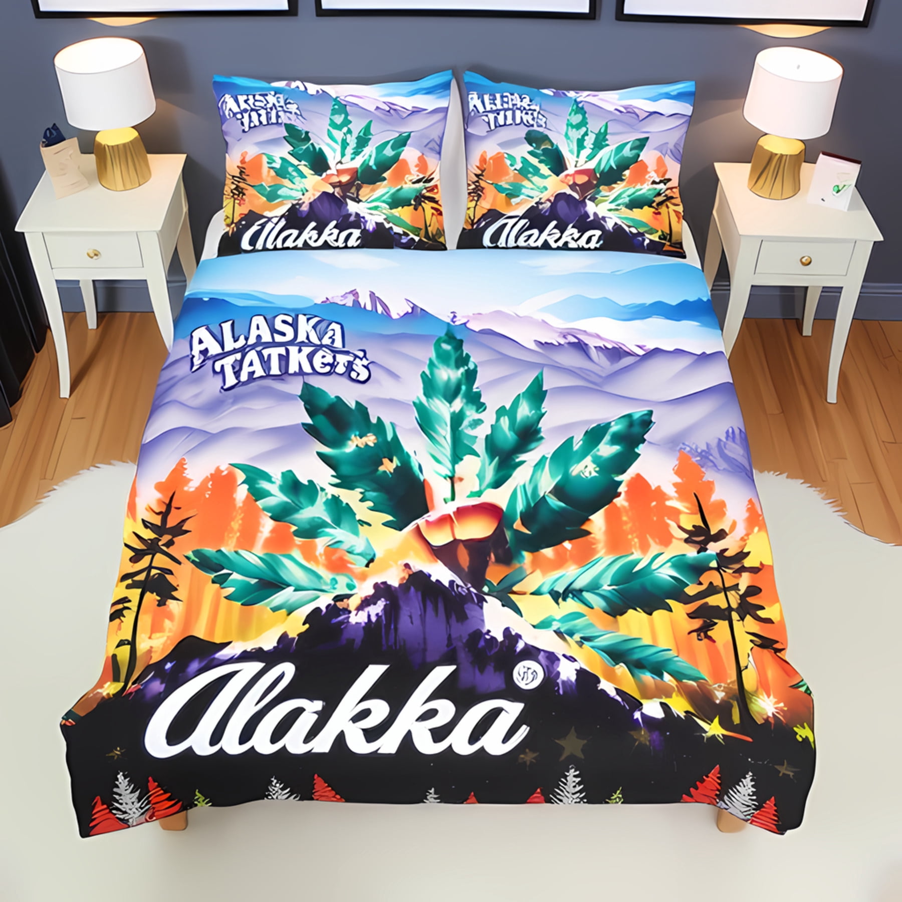 3-Piece Duvet Cover Set - Vibrant Alaska Landscape with Mountains Trees ...