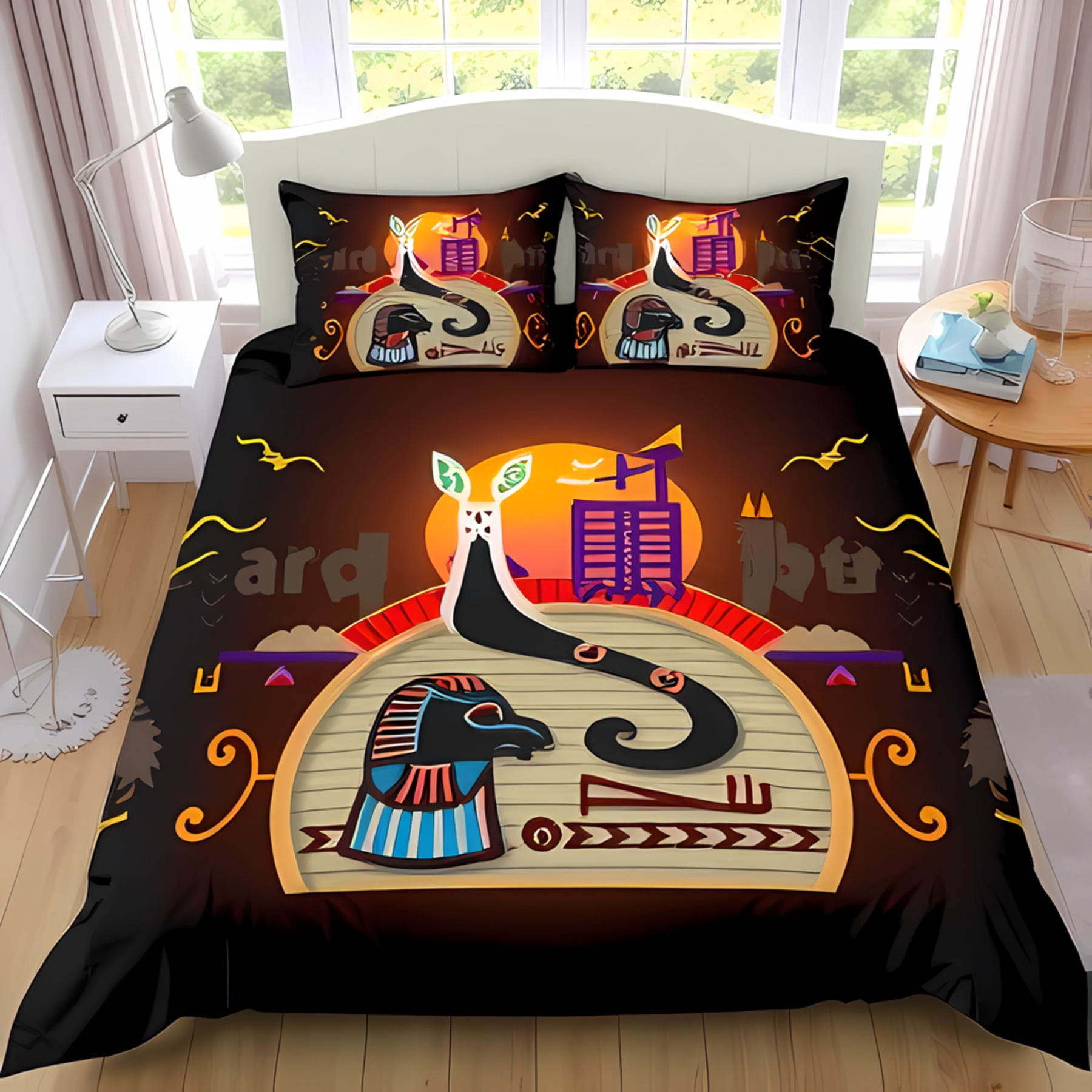 3-Piece Duvet Cover Set - Vibrant Ancient Pharaoh Design with Scroll ...