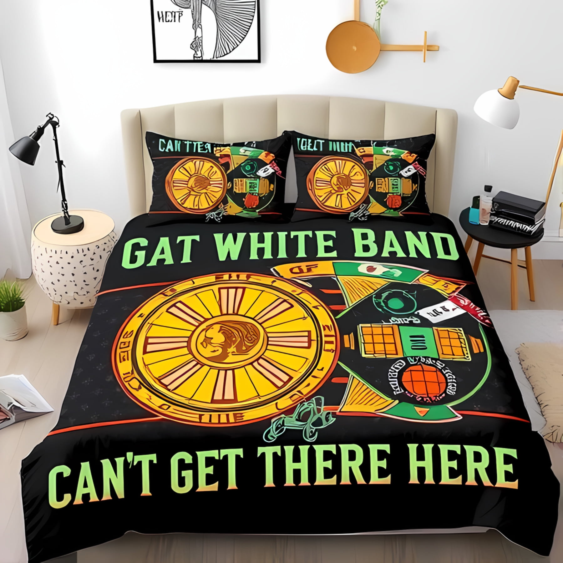 3-Piece Duvet Cover Set - Vibrant Artwork Black Bedding with Geometric ...