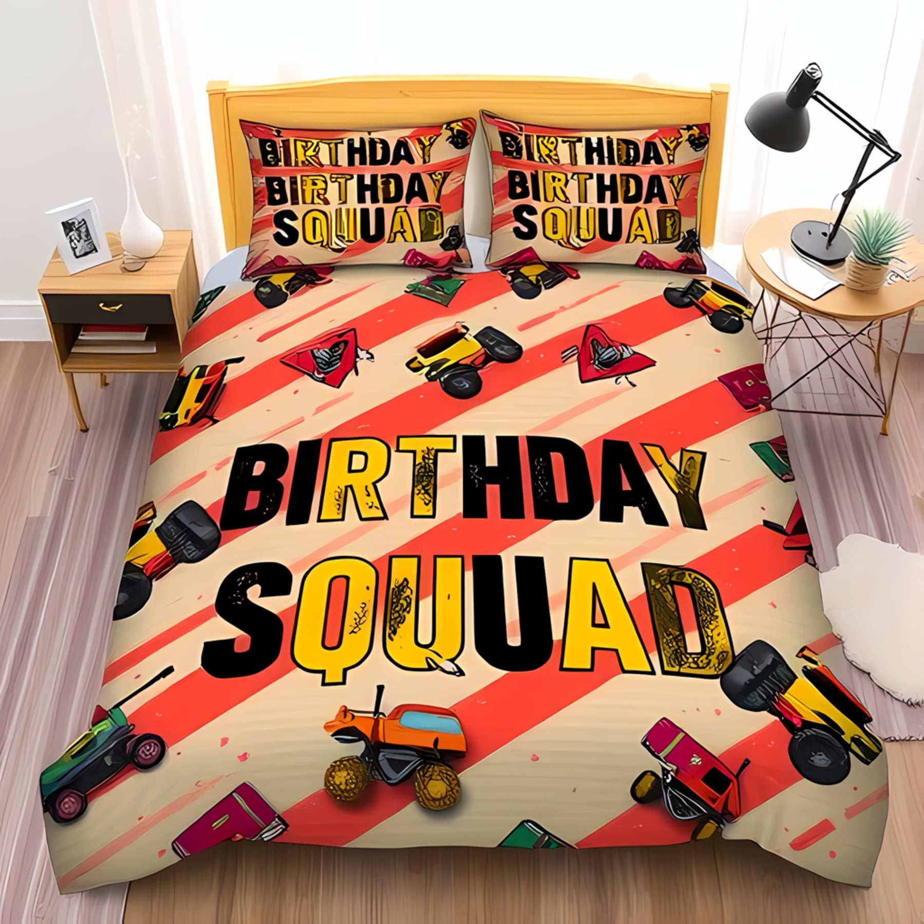 3-Piece Duvet Cover Set - Vibrant " BIRTHDAY SQUAD " Design with Toy ...