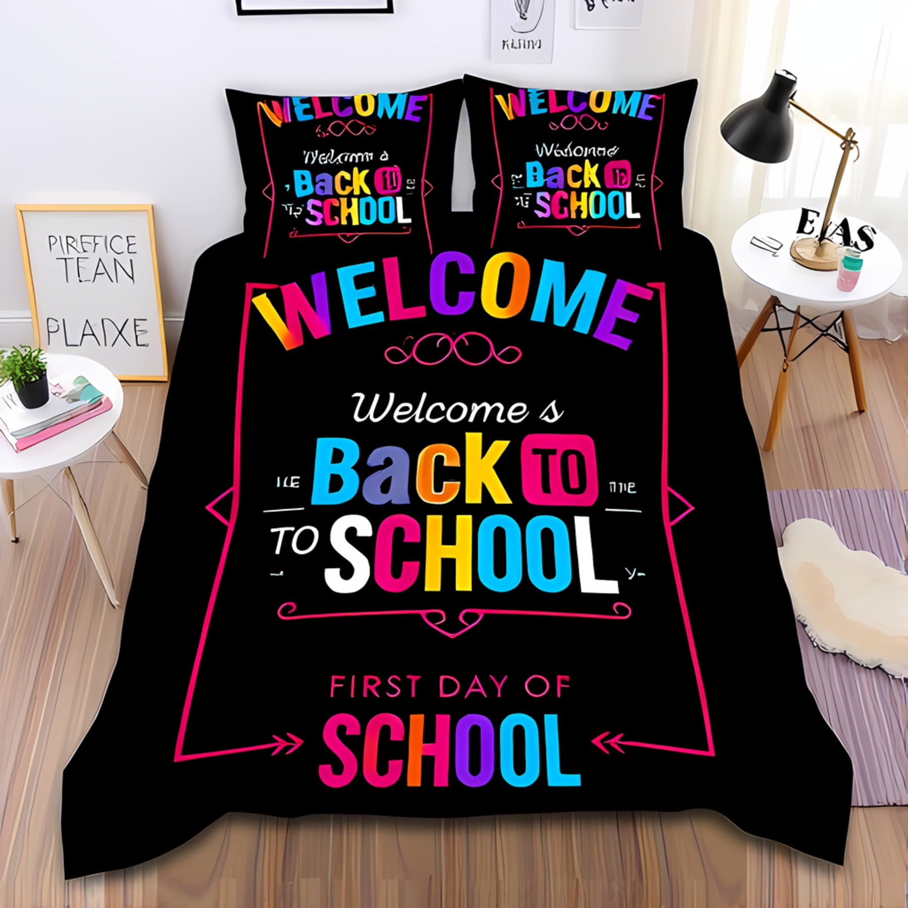 3-Piece Duvet Cover Set - Vibrant Back-to-School Design with Bold ...