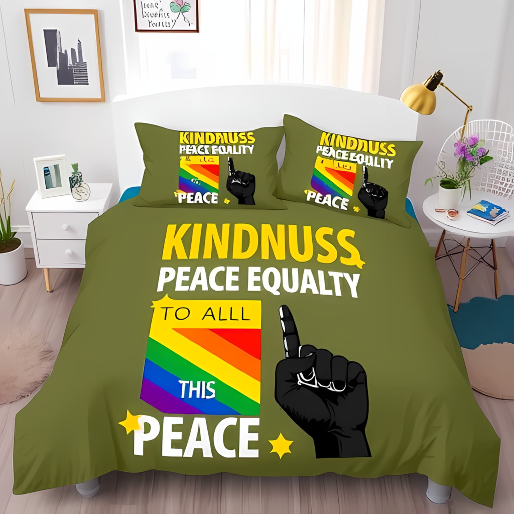 3-Piece Duvet Cover Set - Vibrant Bedding with Kindness Peace ...